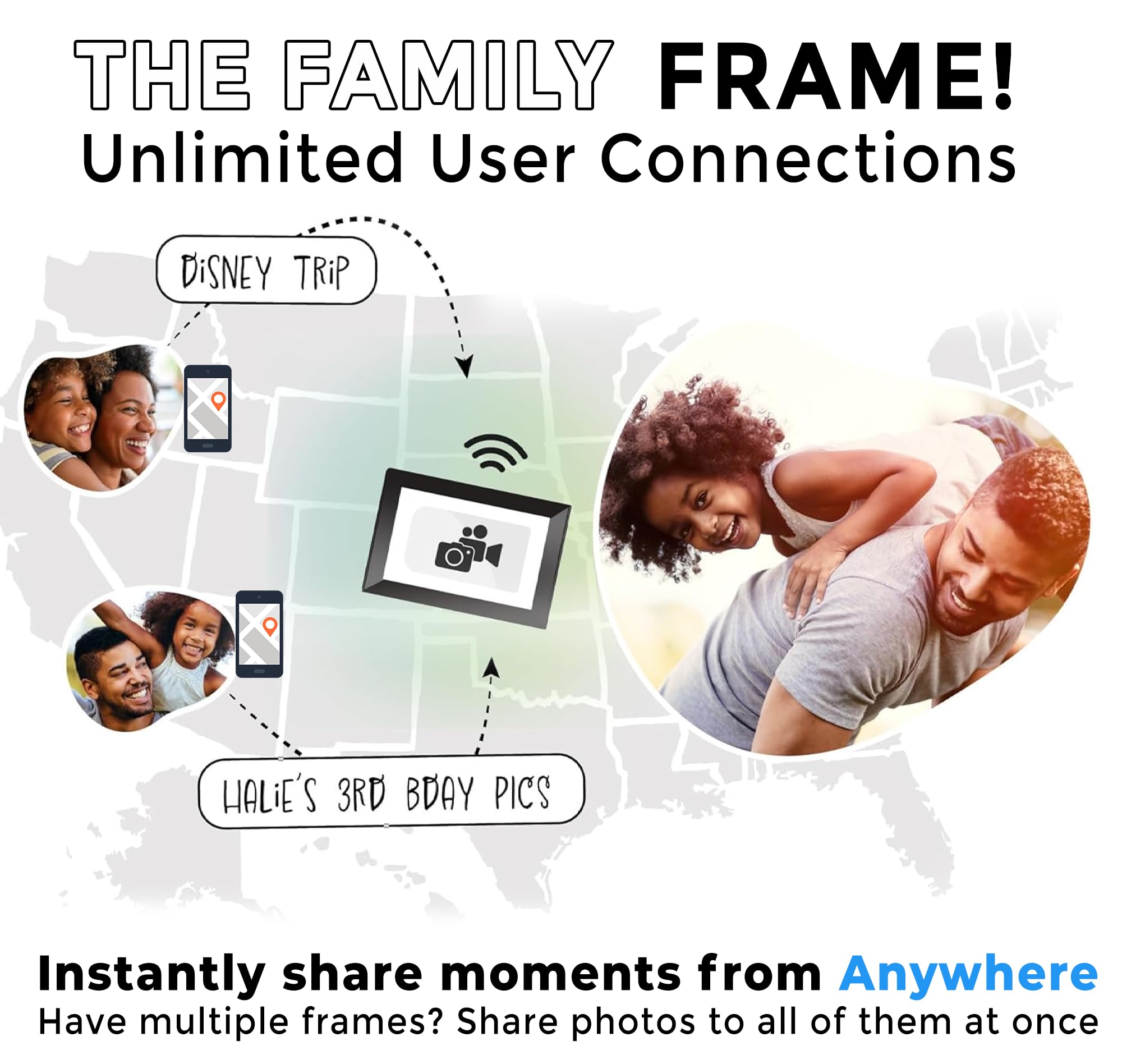 PhotoSpring 10in WiFi Digital Picture Frame, Family Can Send Photos from Anywhere via Email, App, or Web, Easy Touchscreen Setup, 1280x800 Display, Plays Videos, Black