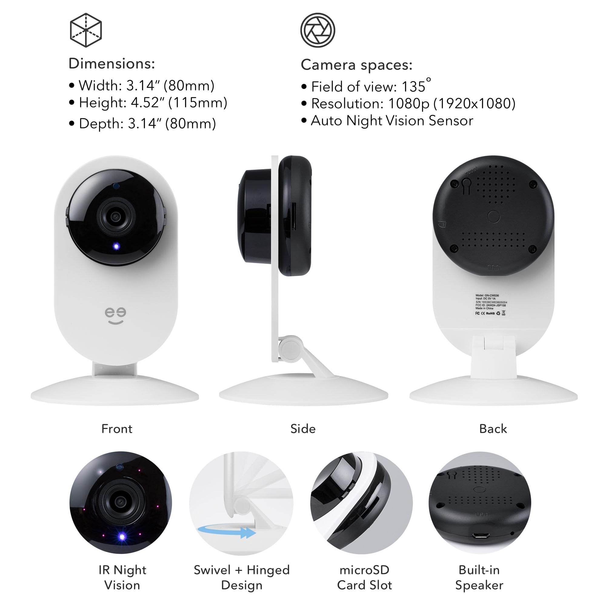 Geeni Glimpse 1080p WiFi HD Smart Camera – Indoor Home Security Camera – No Hub Required – Voice Control – Motion Detection Camera – Smart Camera Compatible