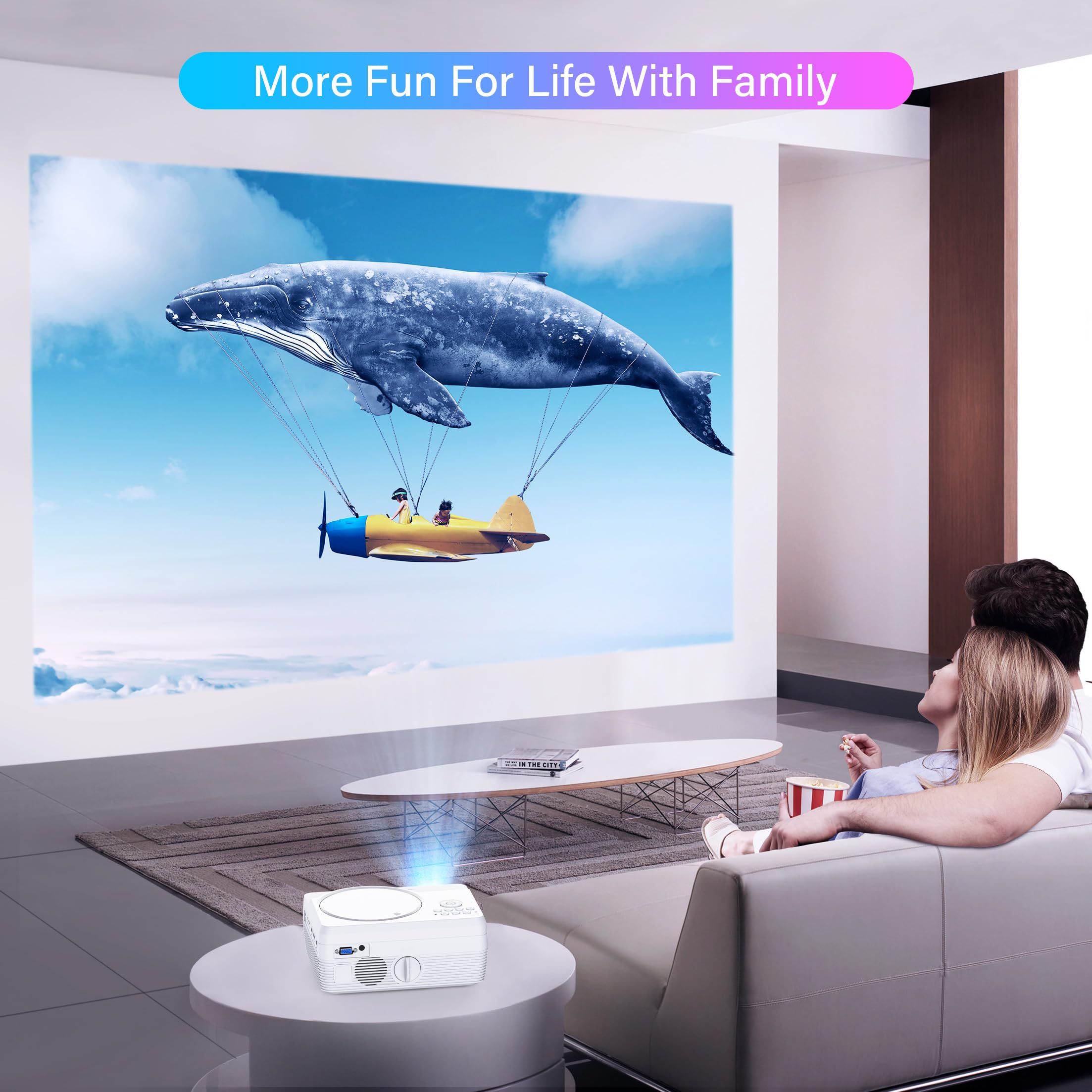 Full HD WiFi Bluetooth Projector Built in DVD Player, 8000LM 1080P Supported, Portable Mini DVD Projector for Outdoor Movies, 250" Home Theater, Compatible with iOS/Android/TVĀ Stick/PS4/HDMI/USB/TF