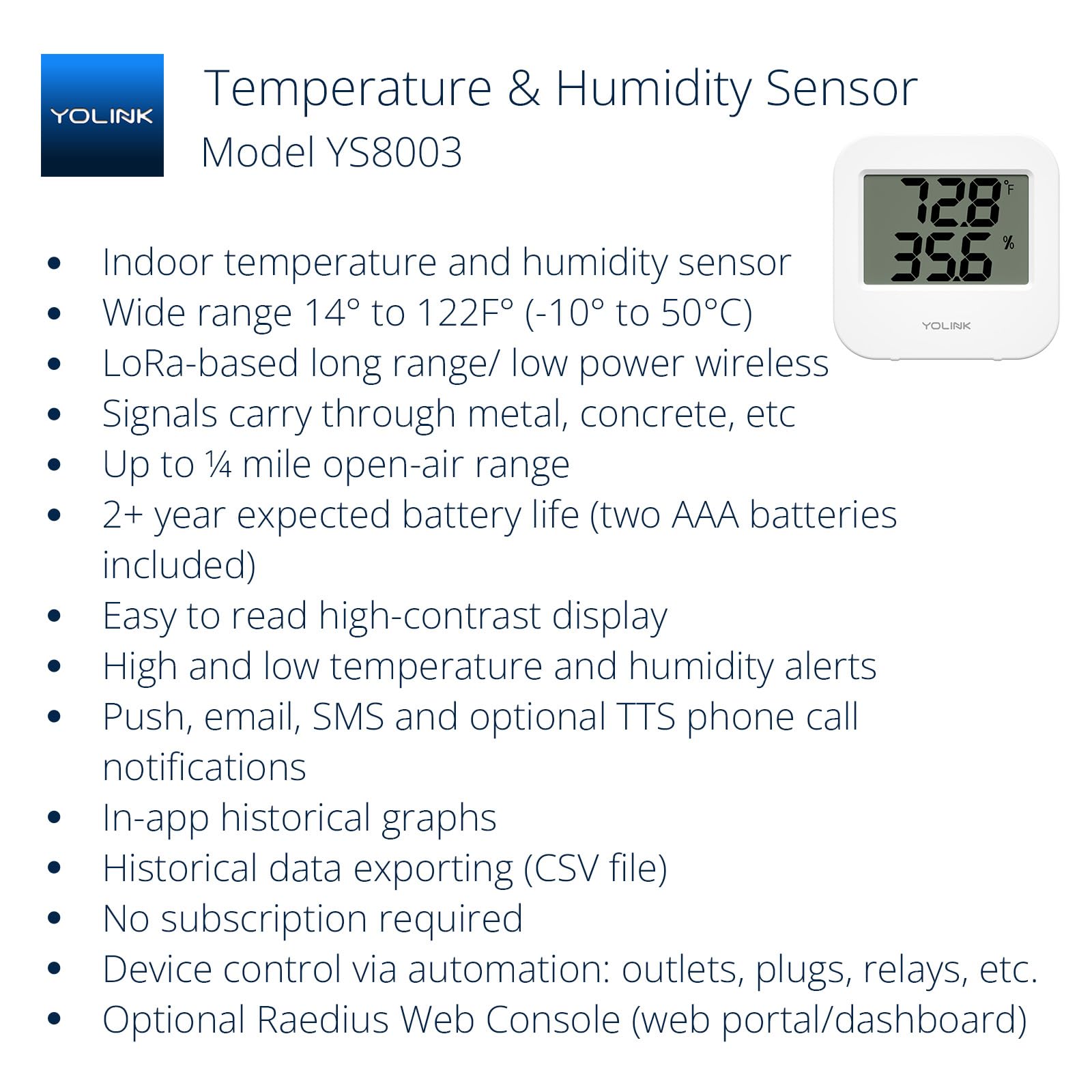 Smart Wireless Temperature Sensor/Humidity Sensor Wide Range (-22 to 158 Degrees) for Freezer Fridge Monitoring Pet Cage/Tank Monitoring, Smartphone Alerts, Compatible with Alexa IFTTT - Hub Included