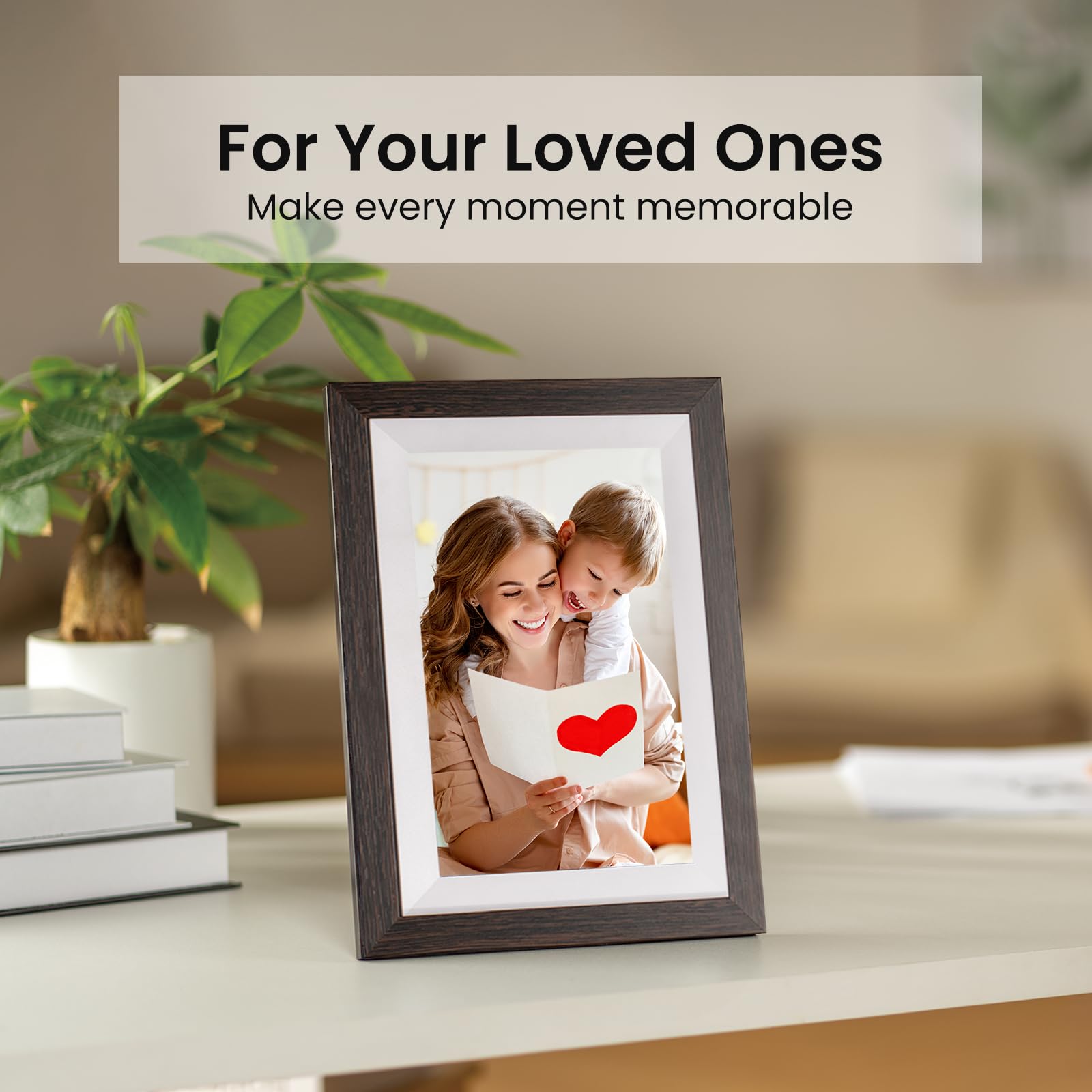 BIHIWOIA Digital Picture Frame Digital Photo Frame, Frameo Digital Frame WiFi 10 Inch,Touch Screen, 16GB Storage, Send Pictures and Videos to The Digital Frame from Anywhere (Brown)