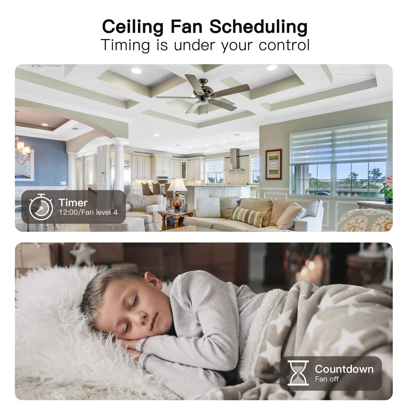 TREATLIFE Smart Ceiling Fan Control, 4 Speed Fan Switch for Ceiling Fan, Neutral Wire Required, Smart Home Devices that Works with Alexa and Google Assistant, Remote Control, Schedule, No Hub Required