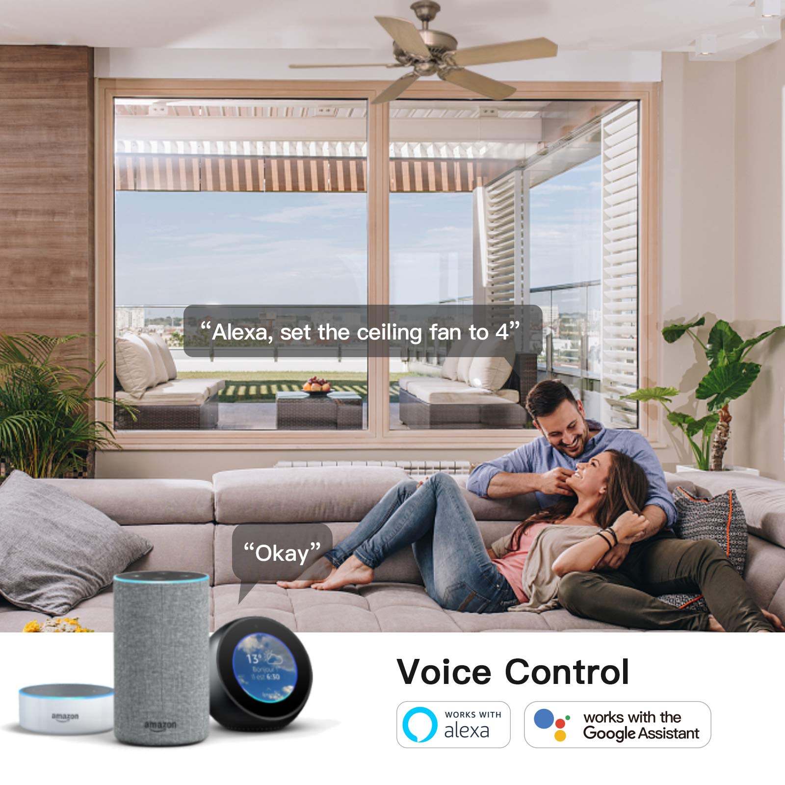 TREATLIFE Smart Ceiling Fan Control, 4 Speed Fan Switch for Ceiling Fan, Neutral Wire Required, Smart Home Devices that Works with Alexa and Google Assistant, Remote Control, Schedule, No Hub Required