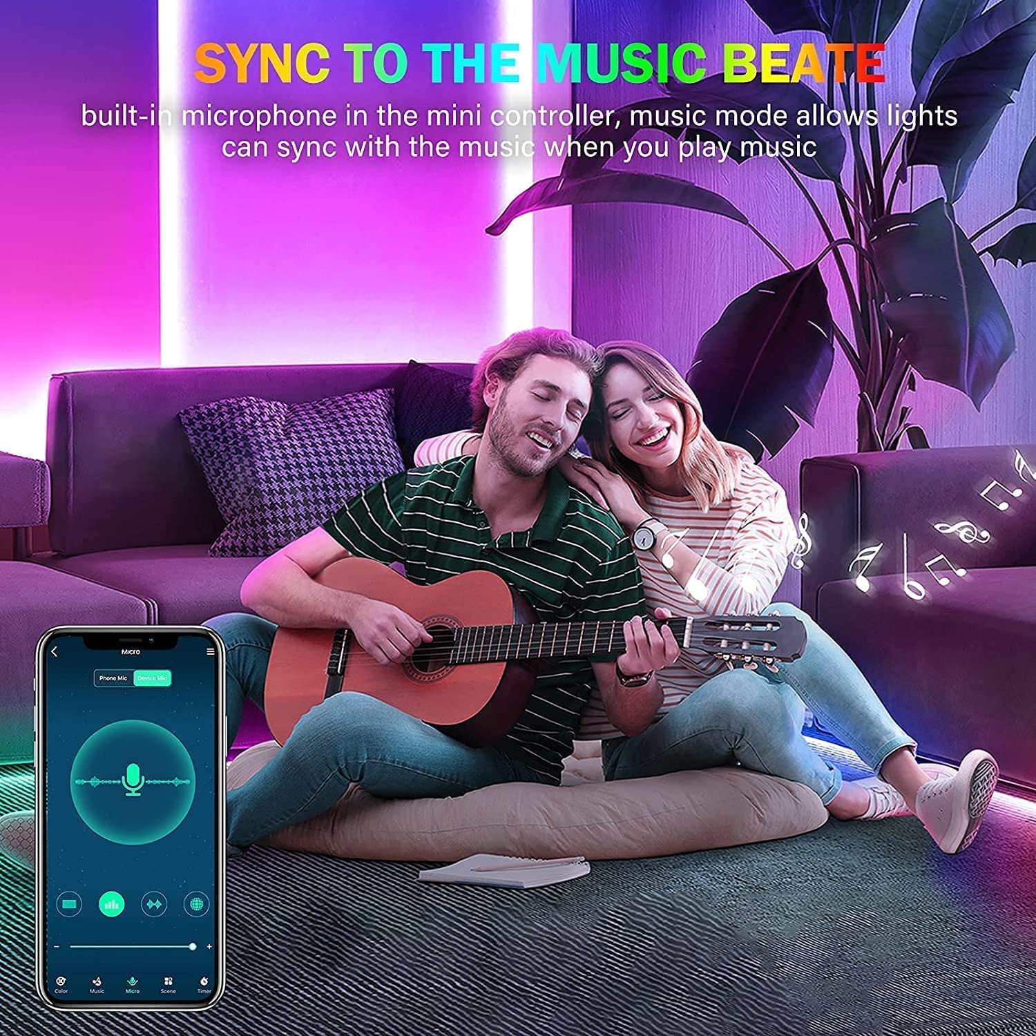 Tenmiro Led Strip Lights 100ft (2 Rolls of 50ft) Smart Light Strips with App Control RGB Led Lights for Bedroom,Music Sync Color Changing Lights for Room Party