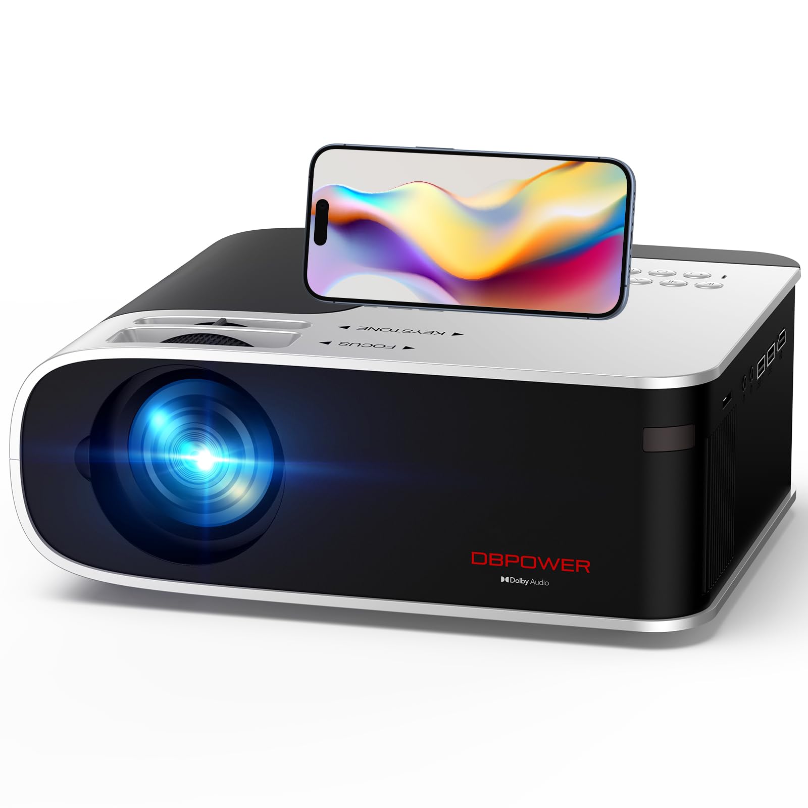 DBPOWER WiFi Projector, 9000L Full HD 1080p Video Projector with Carry Case, Support iOS/Android Sync Screen, Zoom&Sleep Timer, 4.3” LCD Home Movie Projector Compatible w/Smart Phone/Laptop