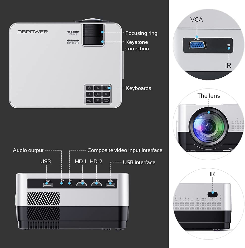 DBPOWER WiFi Projector, 9000L Full HD 1080p Video Projector with Carry Case, Support iOS/Android Sync Screen, Zoom&Sleep Timer, 4.3” LCD Home Movie Projector Compatible w/Smart Phone/Laptop