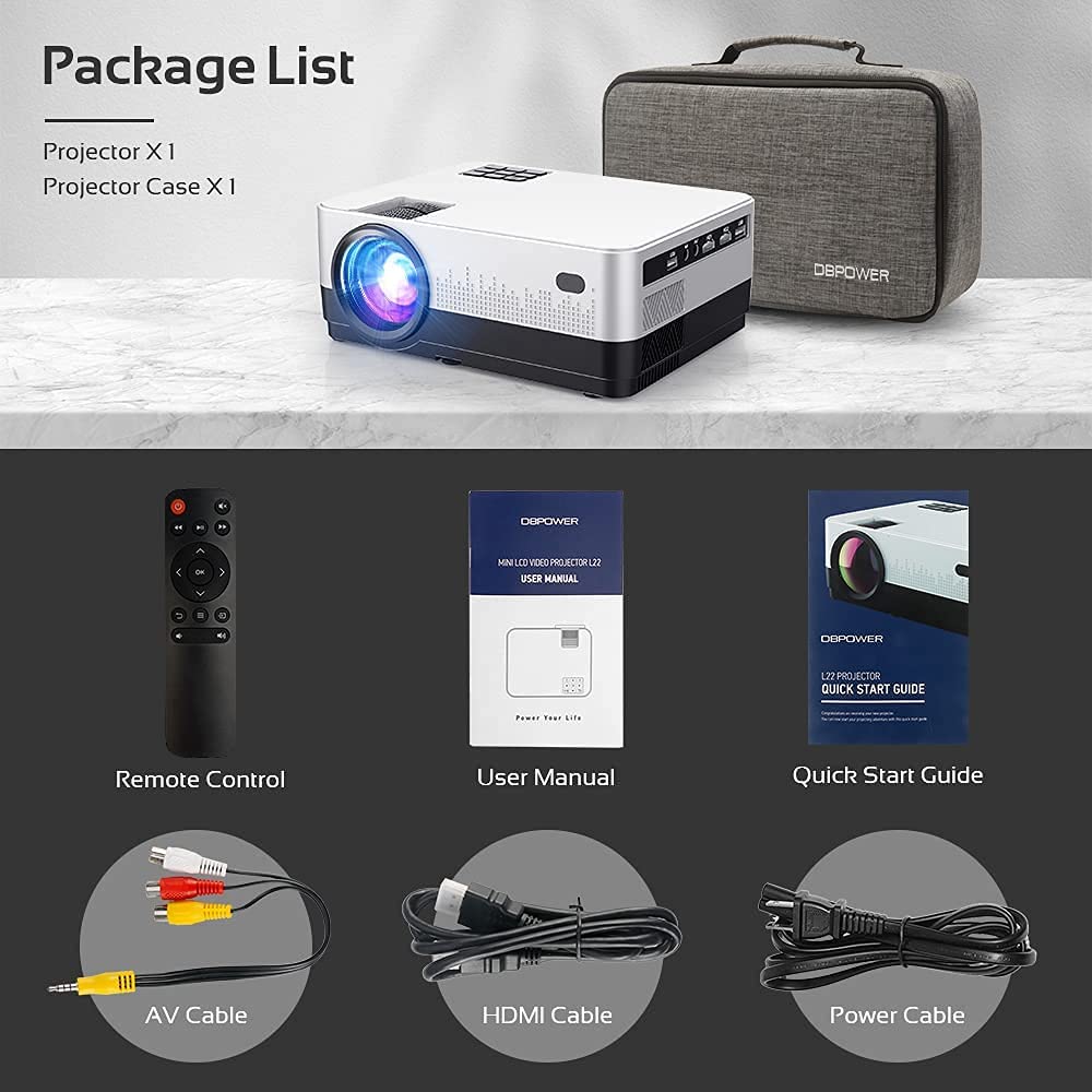 DBPOWER WiFi Projector, 9000L Full HD 1080p Video Projector with Carry Case, Support iOS/Android Sync Screen, Zoom&Sleep Timer, 4.3” LCD Home Movie Projector Compatible w/Smart Phone/Laptop