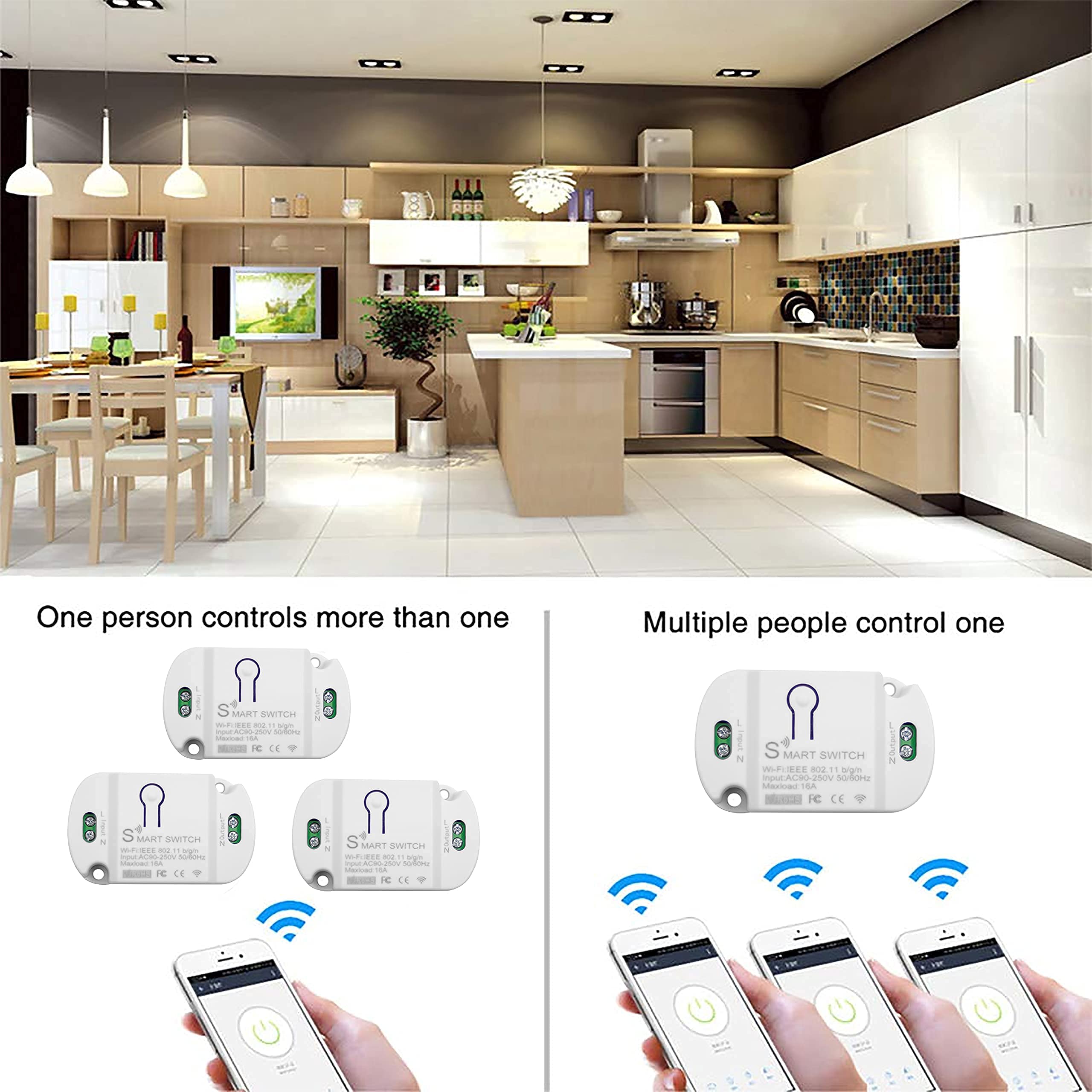 16A Basic Wireless Smart Switch,Wi-Fi Light Switch Compatible with Alexa & Google Home & SmartThings,FCC Certified,No Hub Required Support DIY Module (2-Pack)
