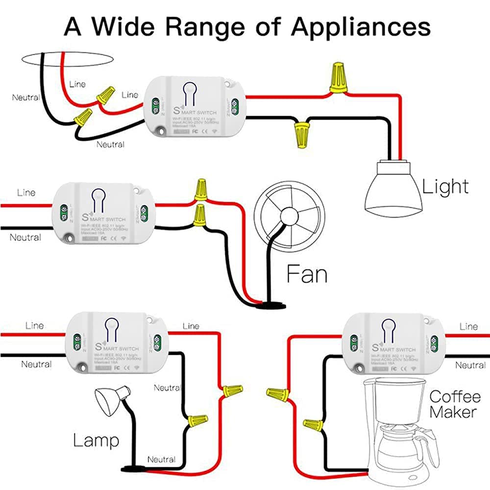 16A Basic Wireless Smart Switch,Wi-Fi Light Switch Compatible with Alexa & Google Home & SmartThings,FCC Certified,No Hub Required Support DIY Module (2-Pack)