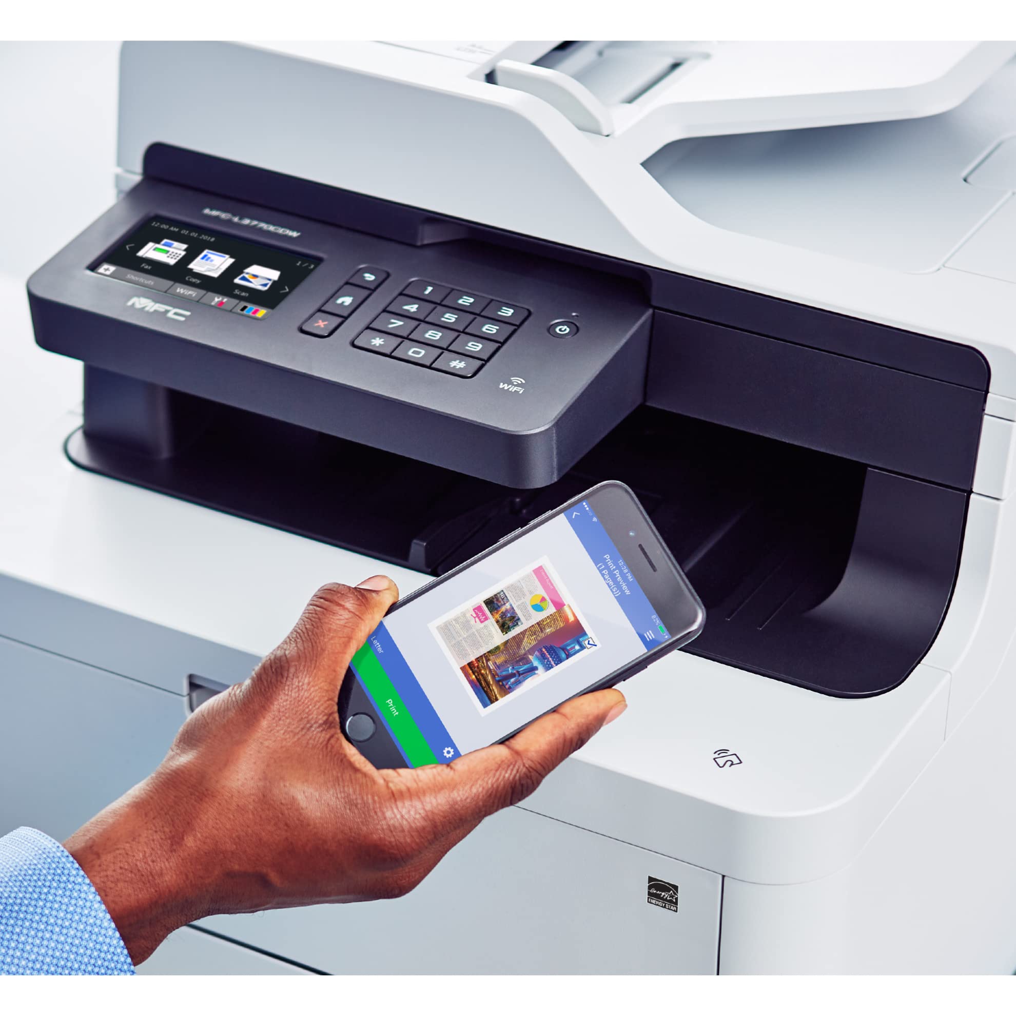 Brother MFC-L3770CDW Compact Wireless Digital Color All-in-One Printer with NFC, 3.7β Color Touchscreen, Automatic Document Feeder, Wireless and Duplex Printing and Scanning