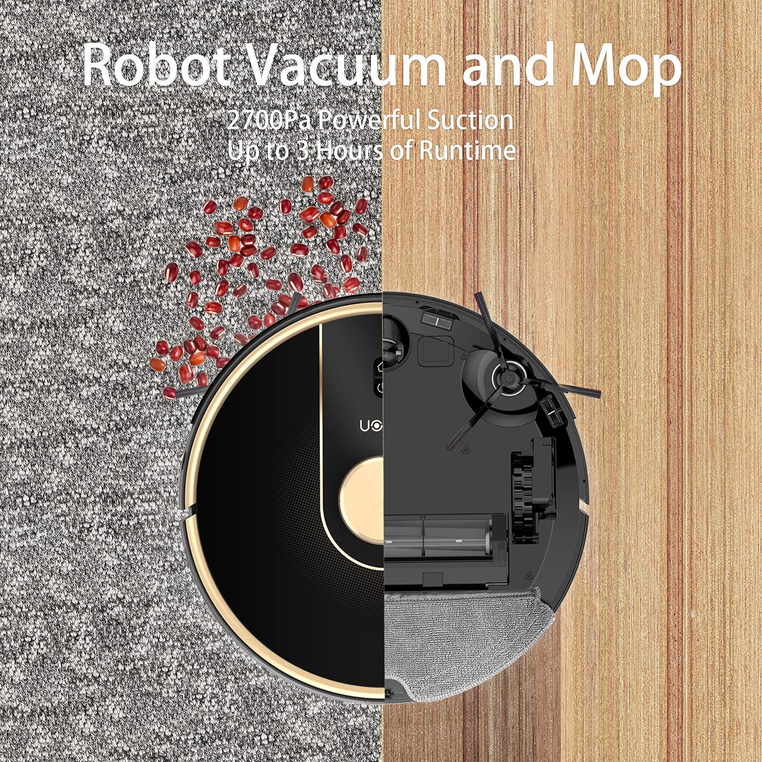 UONI V980Plus Robot Vacuum Cleaner with Self-Emptying Dustbin - Lidar Navigation Robotic Vacuums Multi-Floor Mapping 2700Pa Strong Suction with No-Go Zones 190 Mins Runtime for Pet Hair