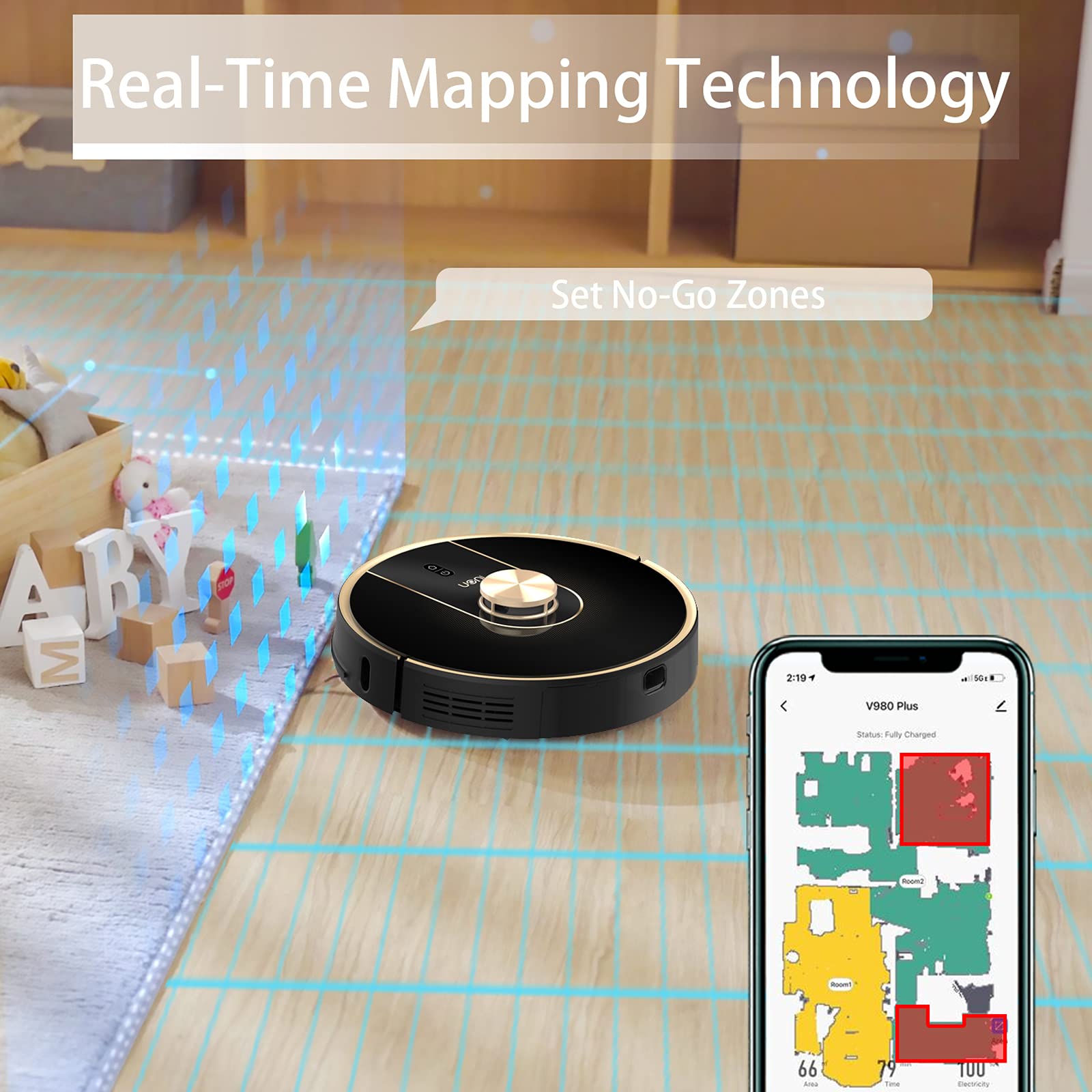 UONI V980Plus Robot Vacuum Cleaner with Self-Emptying Dustbin - Lidar Navigation Robotic Vacuums Multi-Floor Mapping 2700Pa Strong Suction with No-Go Zones 190 Mins Runtime for Pet Hair
