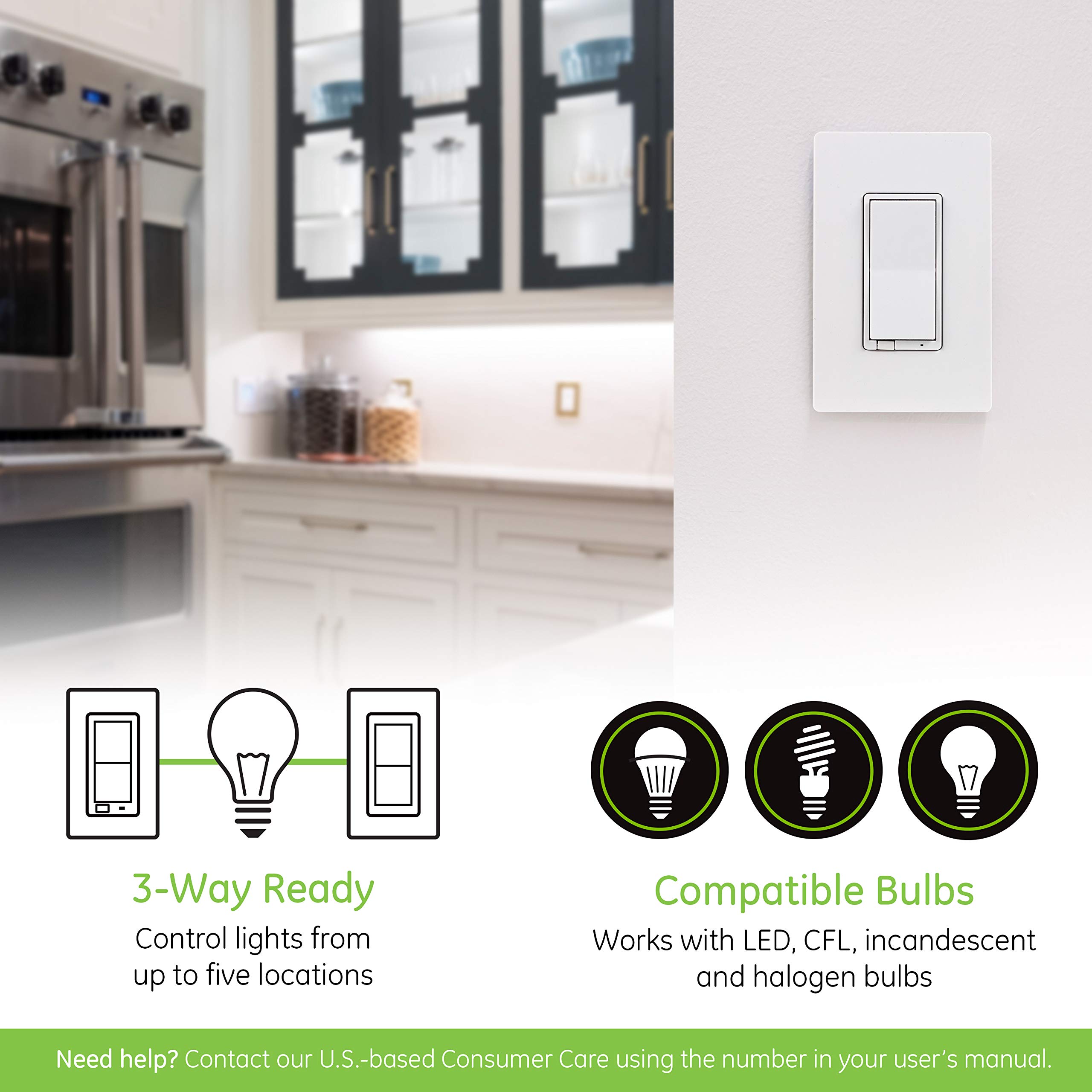Enbrighten 52252 Z-Wave Plus Smart Light Dimmer with QuickFit and SimpleWire, Compatible with Alexa, Google Assistant, Zwave Hub Required, Repeater/Range Extender, 3-Way, White & Light Almond