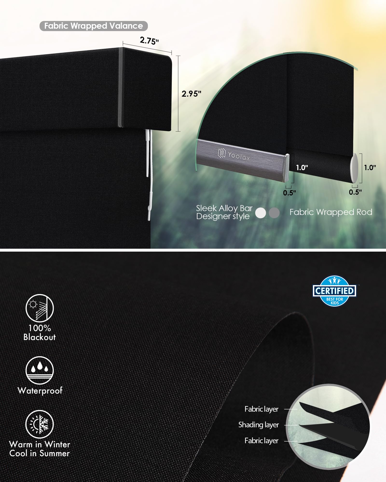 Yoolax 100% Blackout Roller Blinds Fabric Samples