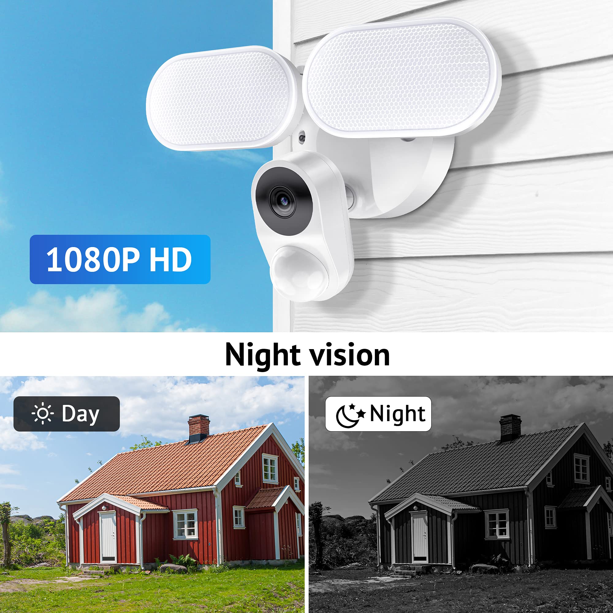 LaView Floodlight Camera with 2600 Lumen LEDs,Security Camera Outdoor 1080P,WiFi Security Cameras Waterproof, Motion Detection, Night Vision, Two-Way Audio and Siren, USA Cloud Service