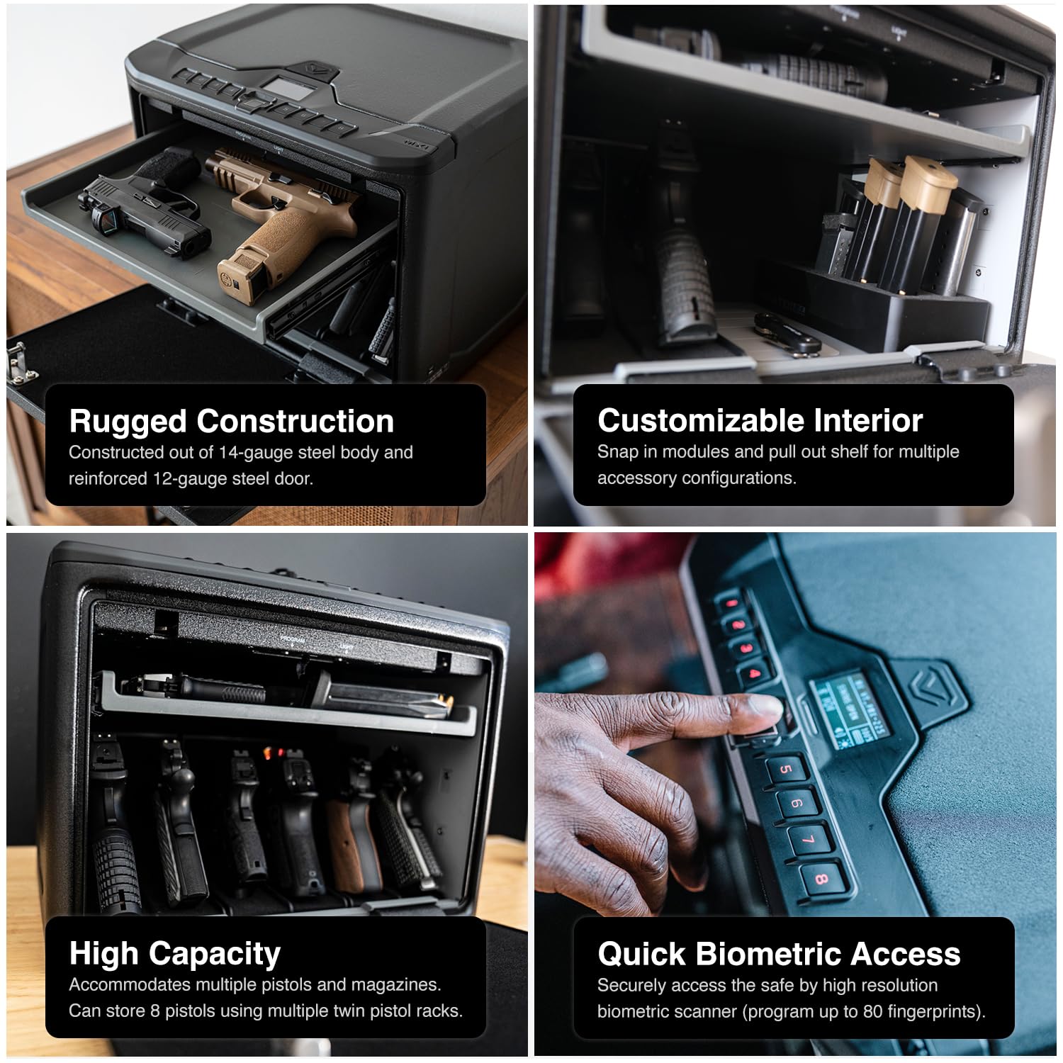 Vaultek MXi Wi-Fi and Biometric Safe High Capacity Handgun Safe Multiple Pistol Storage Smart Safe with Alerts to Smartphone Auto-Open Door and Rechargeable Battery (Biometric + WiFi)(Black)