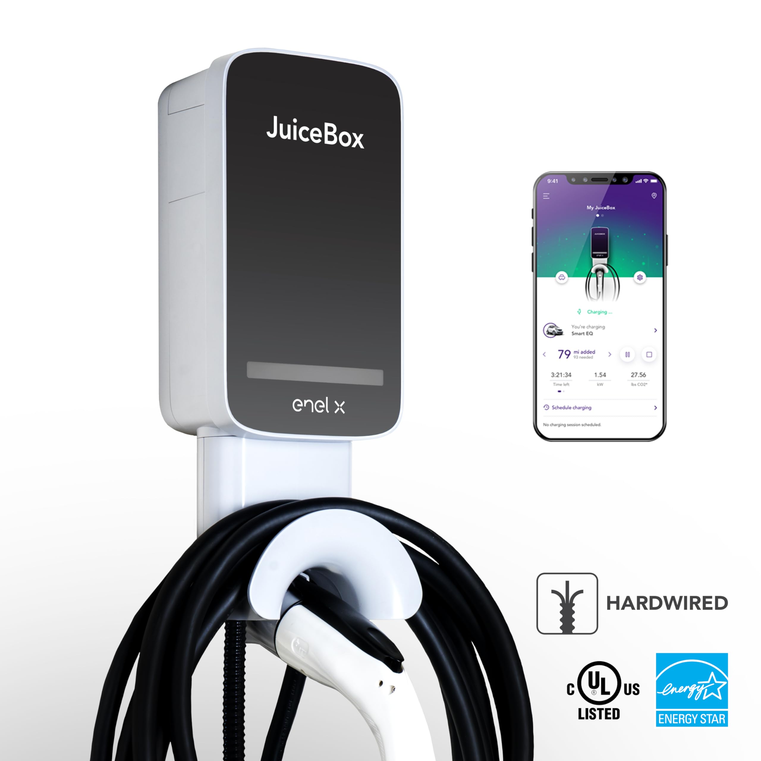 JuiceBox 40 Smart Electric Vehicle (EV) Charging Station with WiFi - 40 amp Level 2 EVSE, 25-Foot Cable, UL & Energy Star Certified, Indoor/Outdoor Use (Hardwired Install, Gray)…