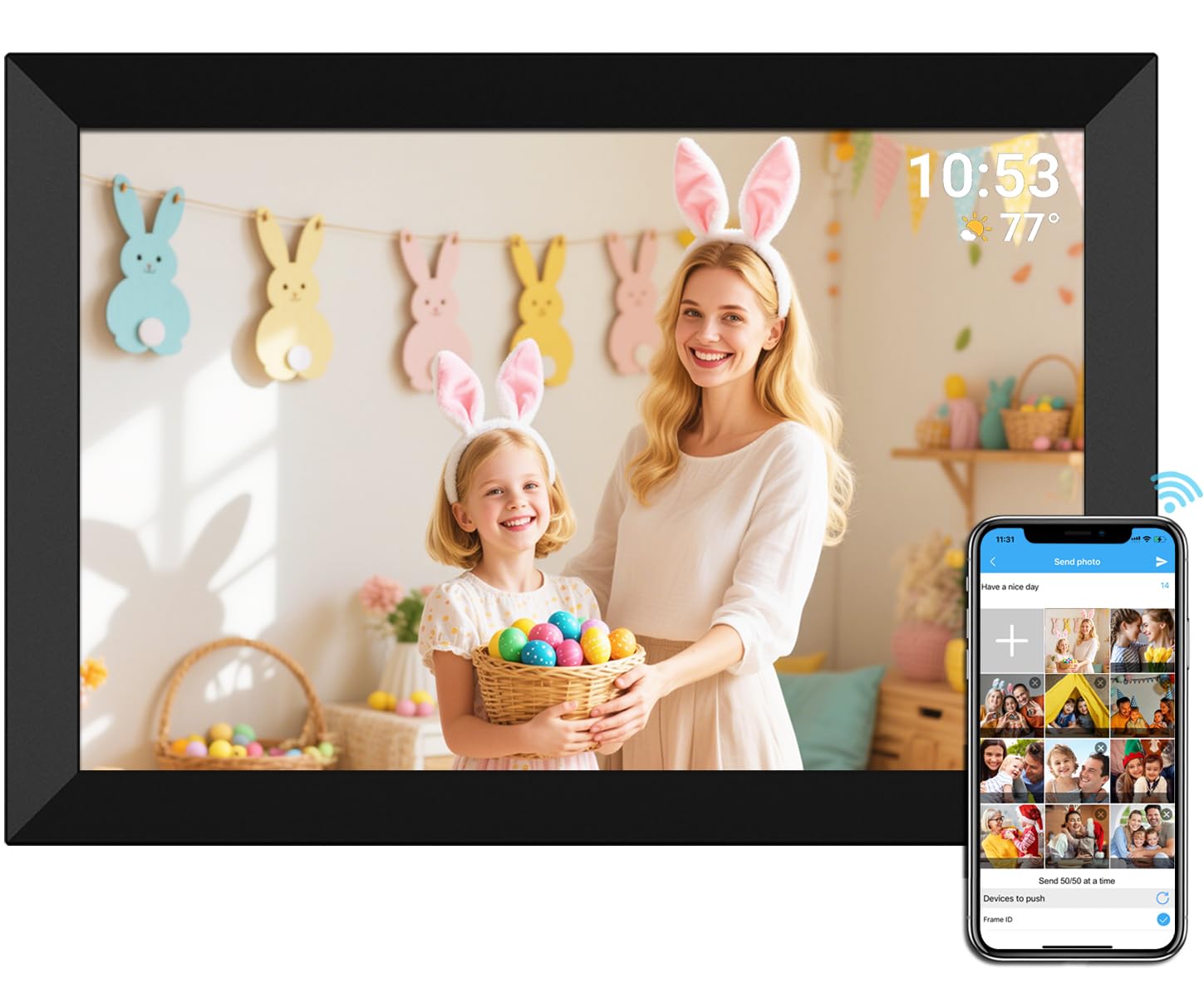 FRAMEO Digital Photo Frame 10.1 inch WiFi Smart Frame HD IPS Touch Screen, 16GB Storage, Auto-Rotate, Wall-Mountable, Easy Setup to Share Photos & Videos via Free App from Anywhere