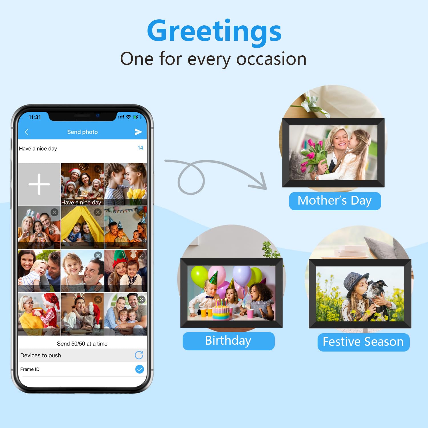 FRAMEO Digital Photo Frame 10.1 inch WiFi Smart Frame HD IPS Touch Screen, 16GB Storage, Auto-Rotate, Wall-Mountable, Easy Setup to Share Photos & Videos via Free App from Anywhere