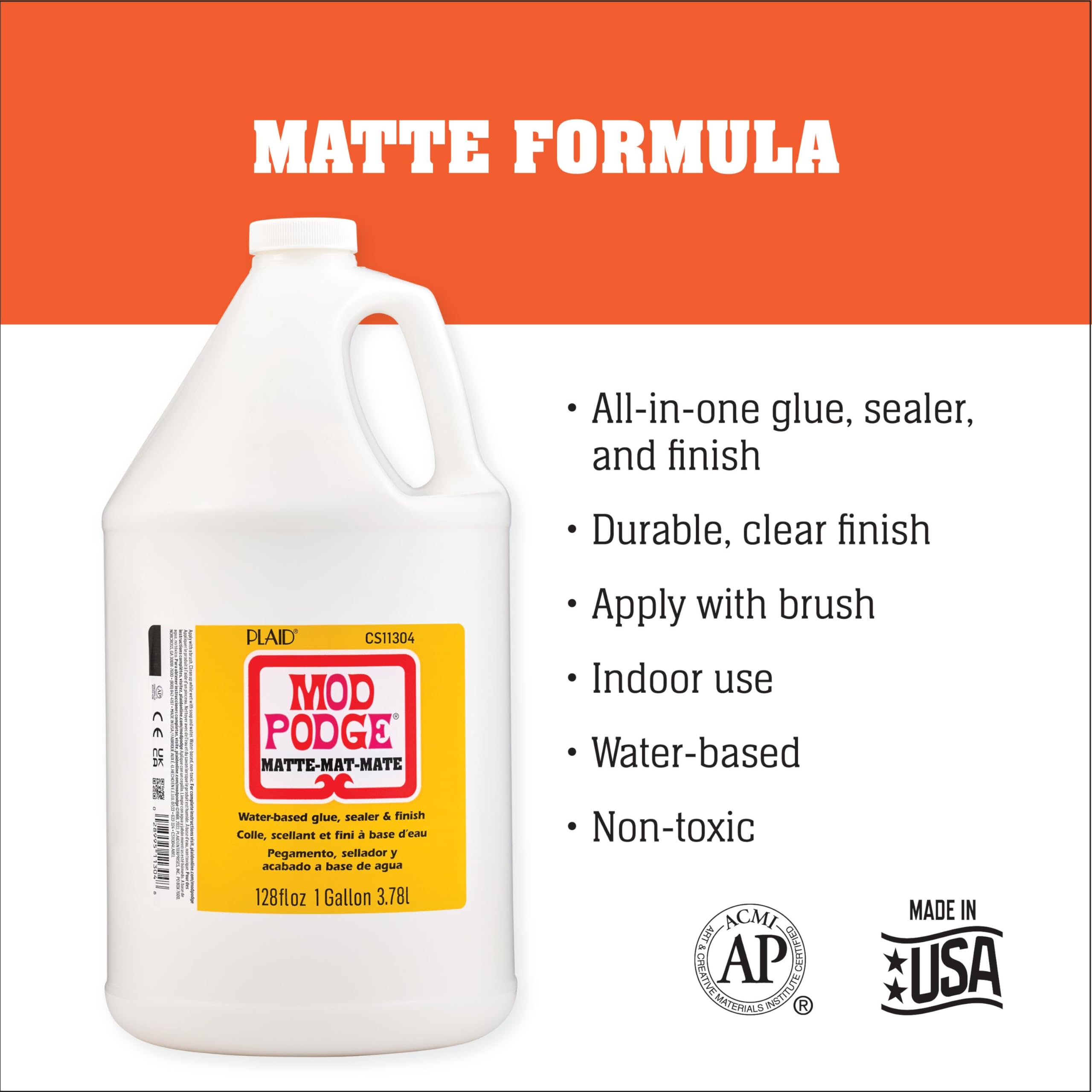 Mod Podge CS11304 Waterbase Sealer, Glue and Finish, 128 oz, Matte