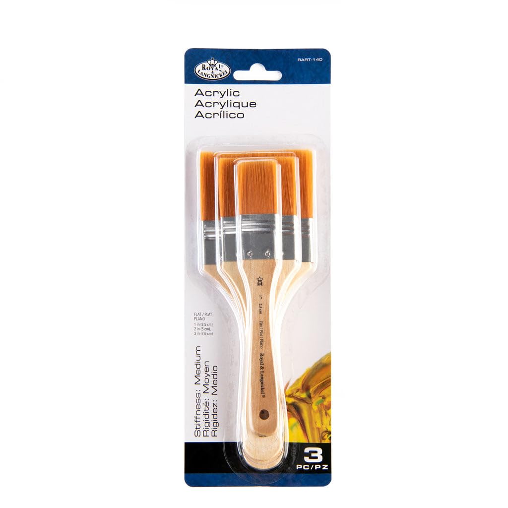 Royal Brush Golden Taklon Paint Brushs, Assorted Sizes, Set of 3