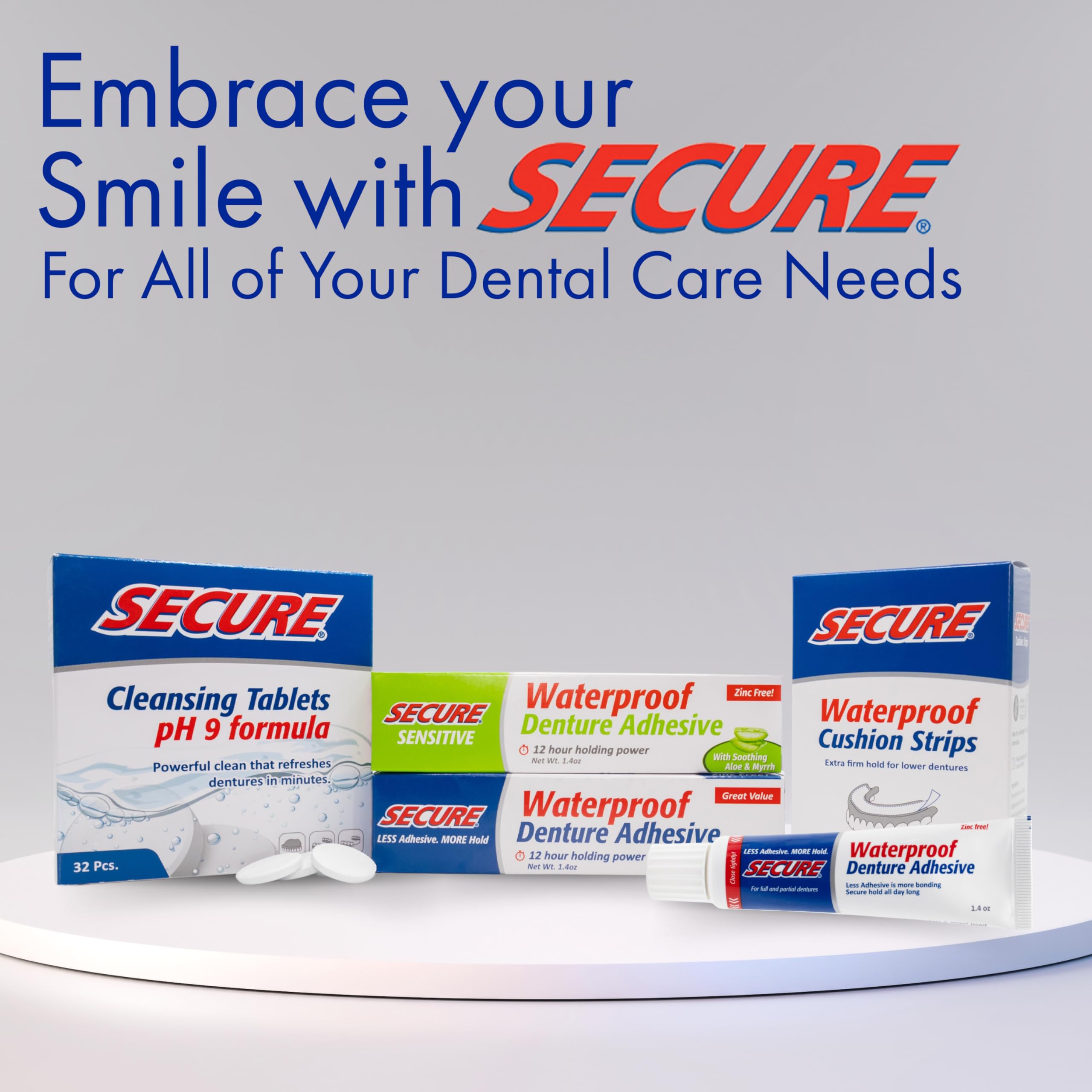 Secure Comfort Strips Waterproof Denture Adhesive - Zinc Free - Extra Firm Hold For Lower Dentures - 15 Strips