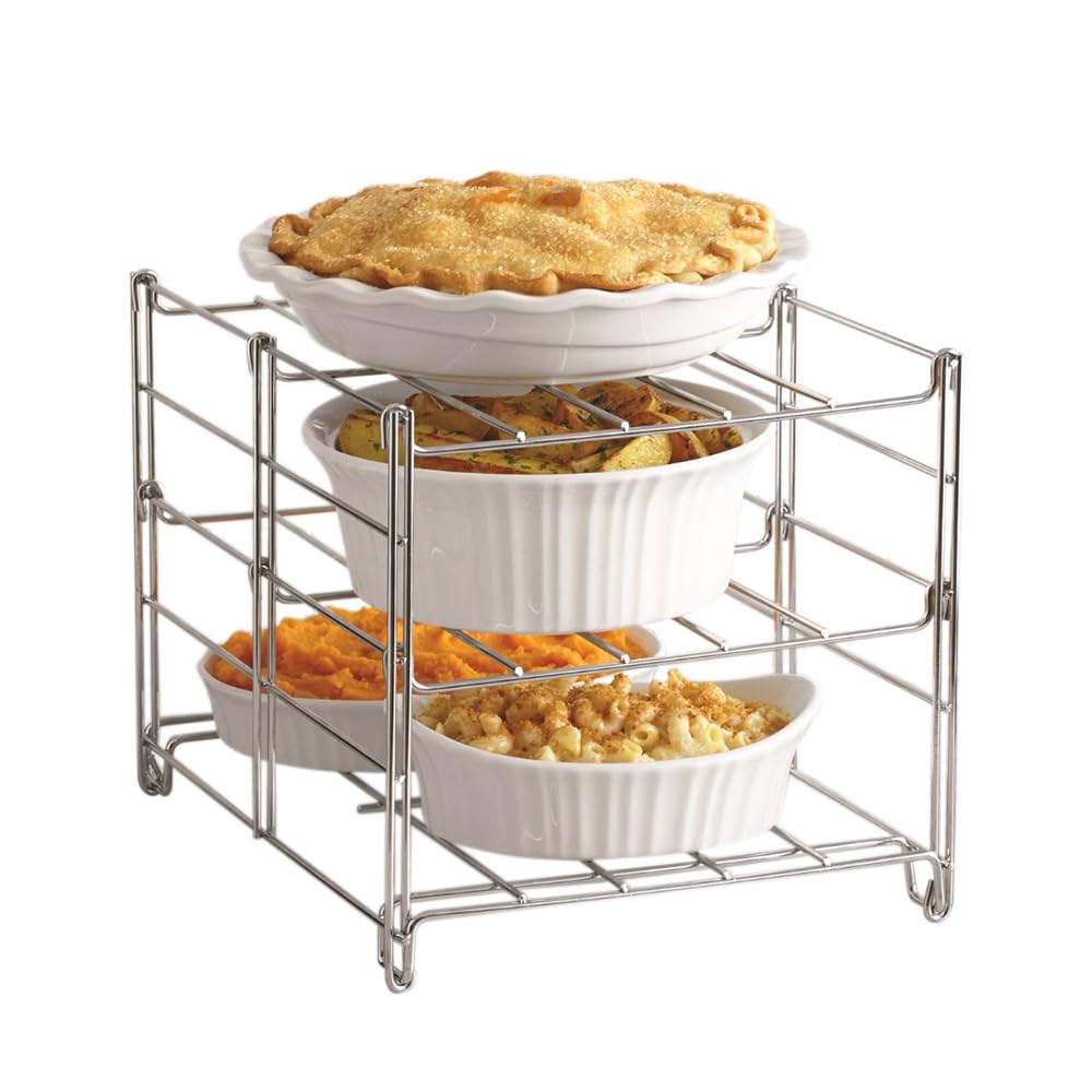 Nifty 3-Tier Oven Rack – Non-Stick, Dishwasher Safe, Use for Cooking Casseroles, Compact Collapsible Kitchen Storage, Chrome-Plated Steel Construction