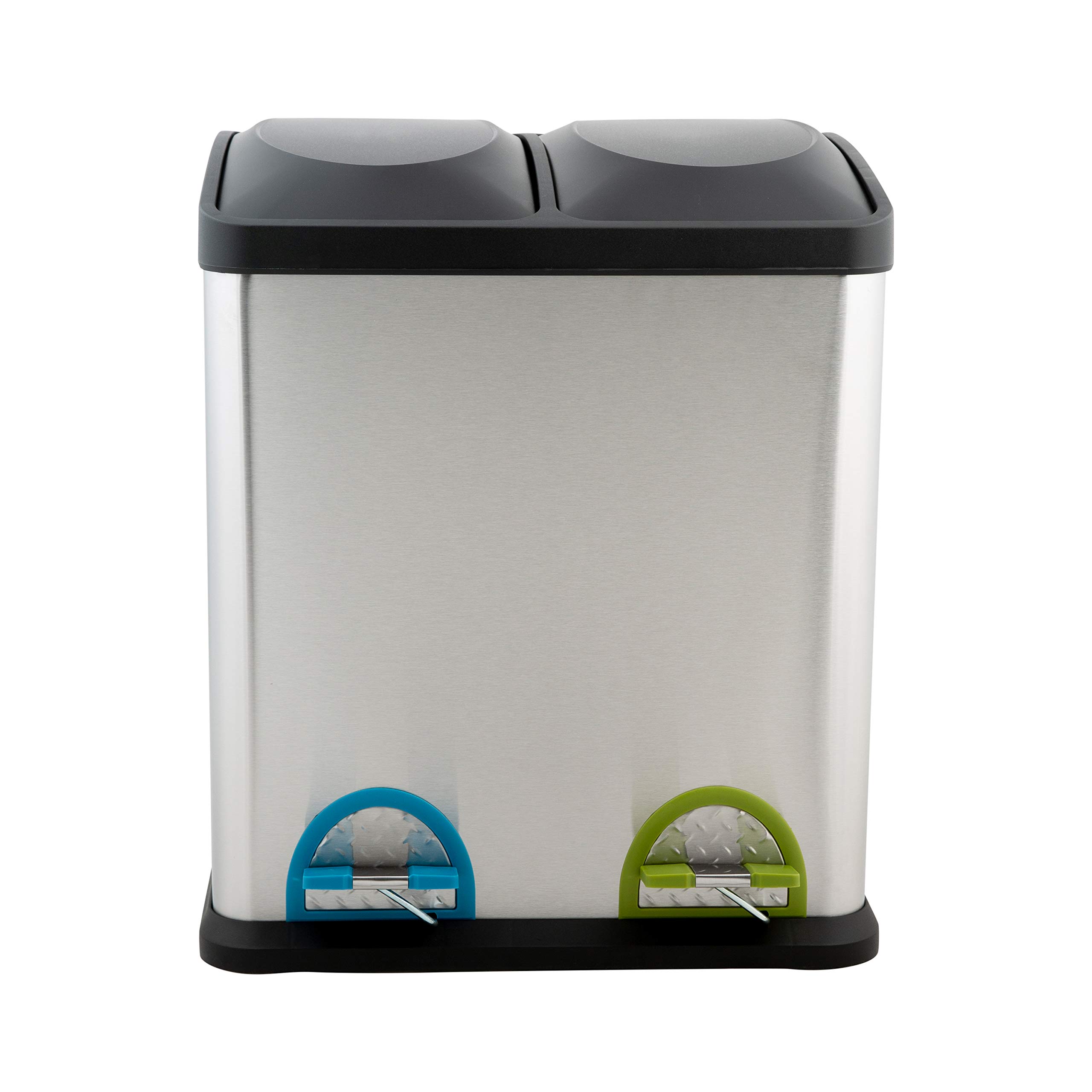 Organize It All Dual Compartment Step-On 8-Gallon (30 liter) Recycling Trash Can, Stainless Steel