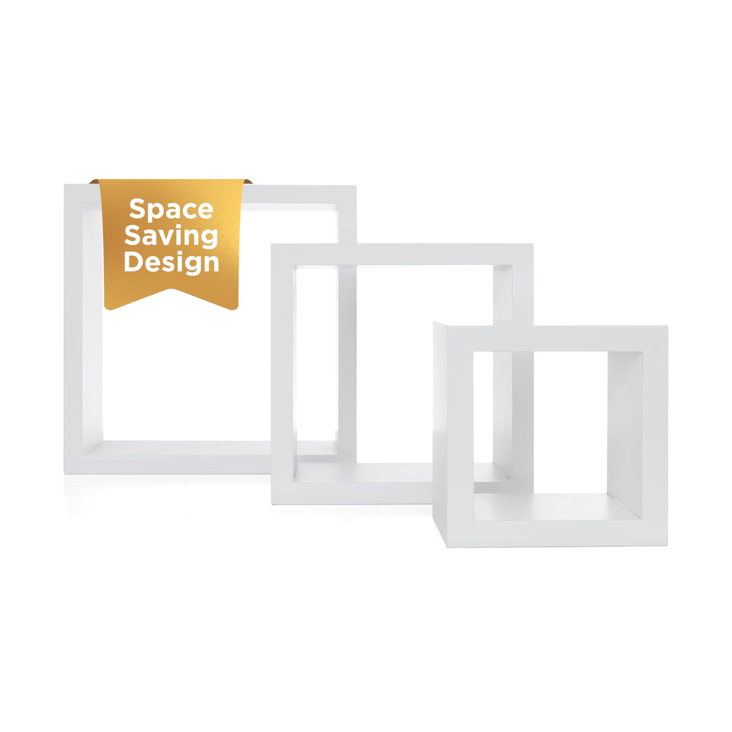Kiera Grace Cubes, Set of 3, 9 x 9 inches, White Square Cubic Decorative Floating Shelves for Wall, 9.5 x 9.5 inches