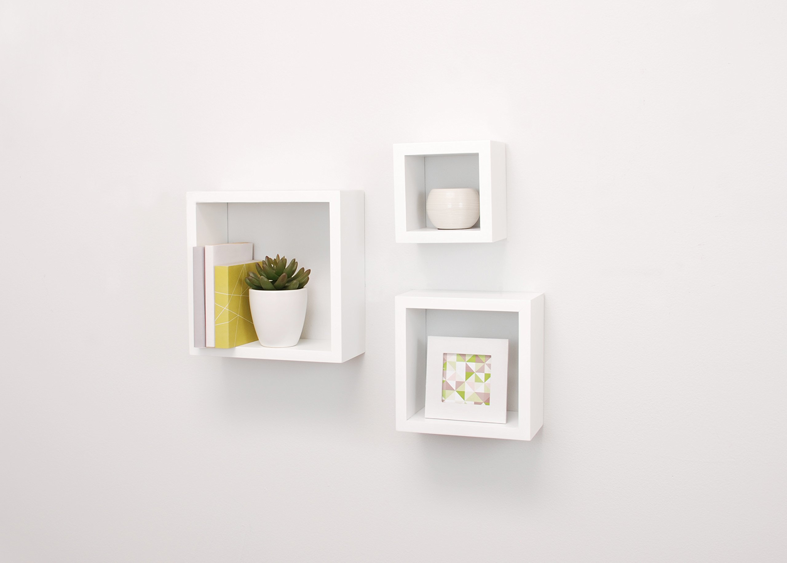 Kiera Grace Cubes, Set of 3, 9 x 9 inches, White Square Cubic Decorative Floating Shelves for Wall, 9.5 x 9.5 inches