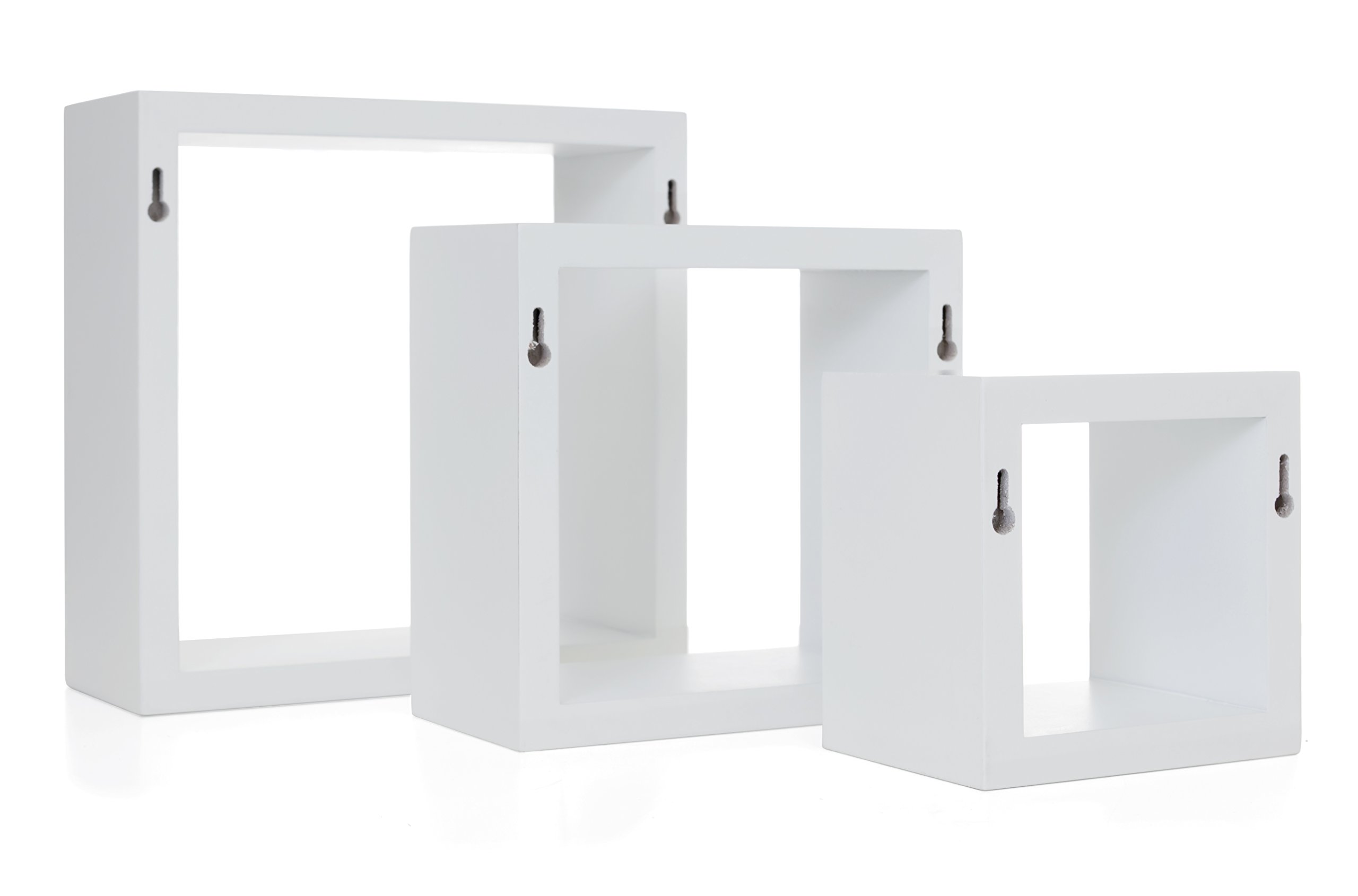 Kiera Grace Cubes, Set of 3, 9 x 9 inches, White Square Cubic Decorative Floating Shelves for Wall, 9.5 x 9.5 inches