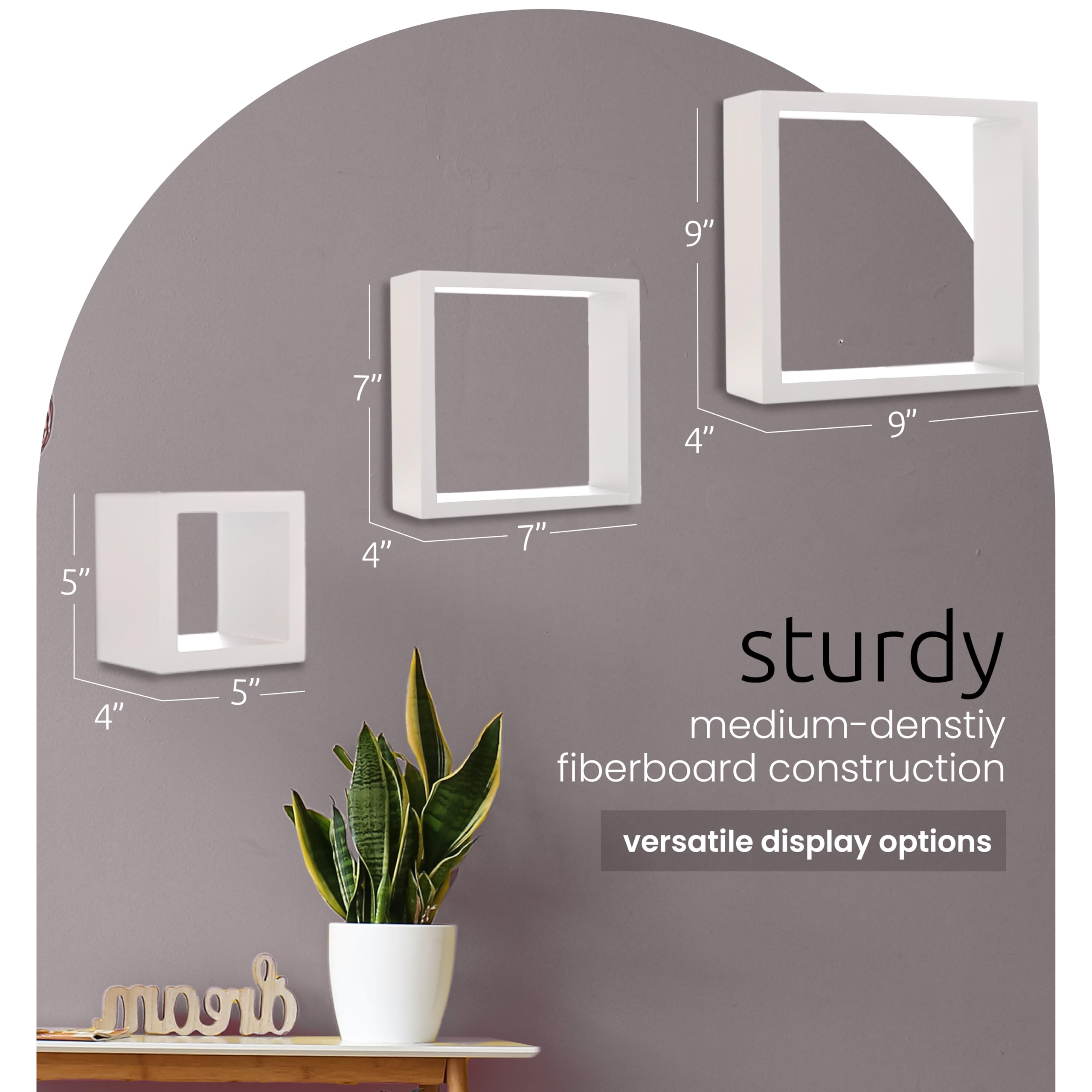 Kiera Grace Cubes, Set of 3, 9 x 9 inches, White Square Cubic Decorative Floating Shelves for Wall, 9.5 x 9.5 inches