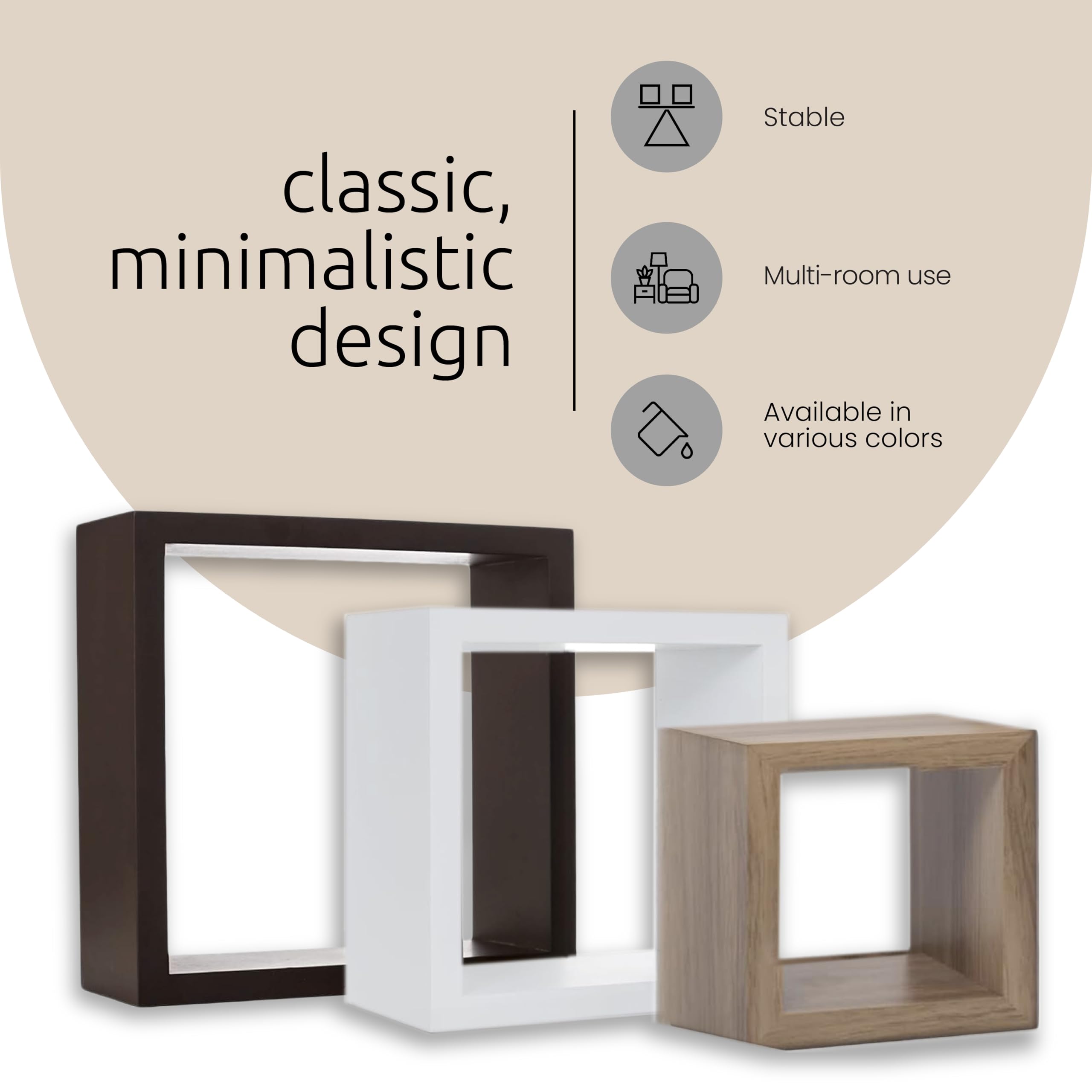 Kiera Grace Cubes, Set of 3, 9 x 9 inches, White Square Cubic Decorative Floating Shelves for Wall, 9.5 x 9.5 inches