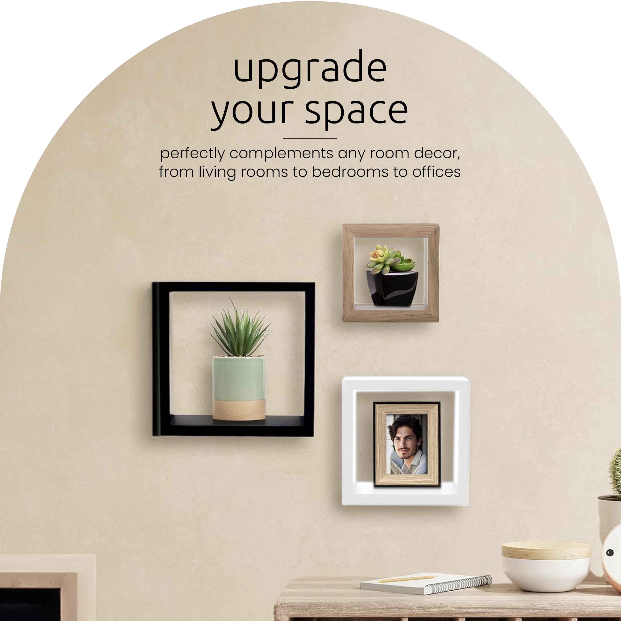 Kiera Grace Cubes, Set of 3, 9 x 9 inches, White Square Cubic Decorative Floating Shelves for Wall, 9.5 x 9.5 inches