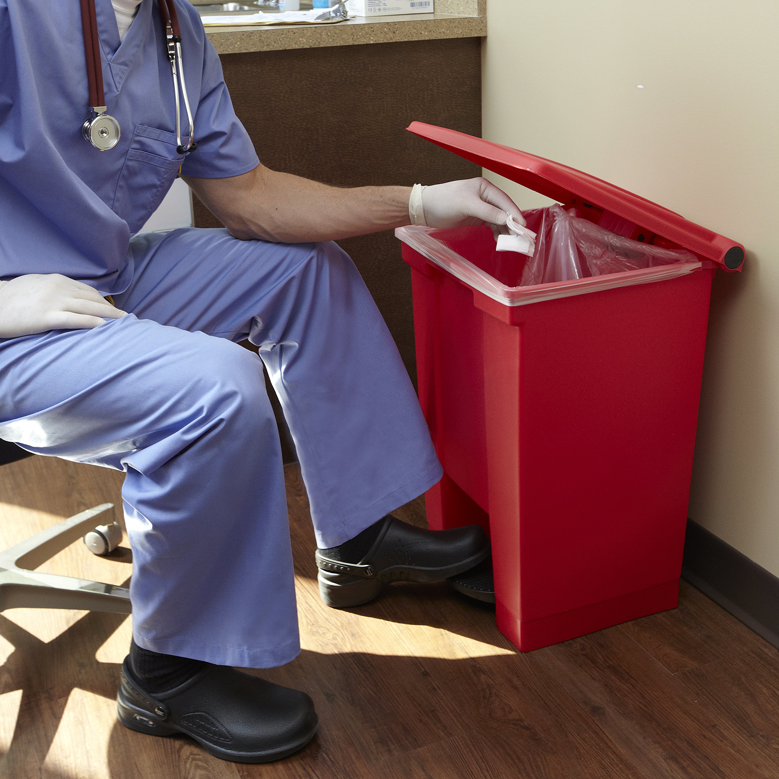 Rubbermaid Commercial Products Legacy Step-On Trash Can/Container, 12-Gallon, Red, Hands-Free Sanitary Use Garbage Can for Medical Waste in Hospitals/Lab/Emergency/Patient Rooms