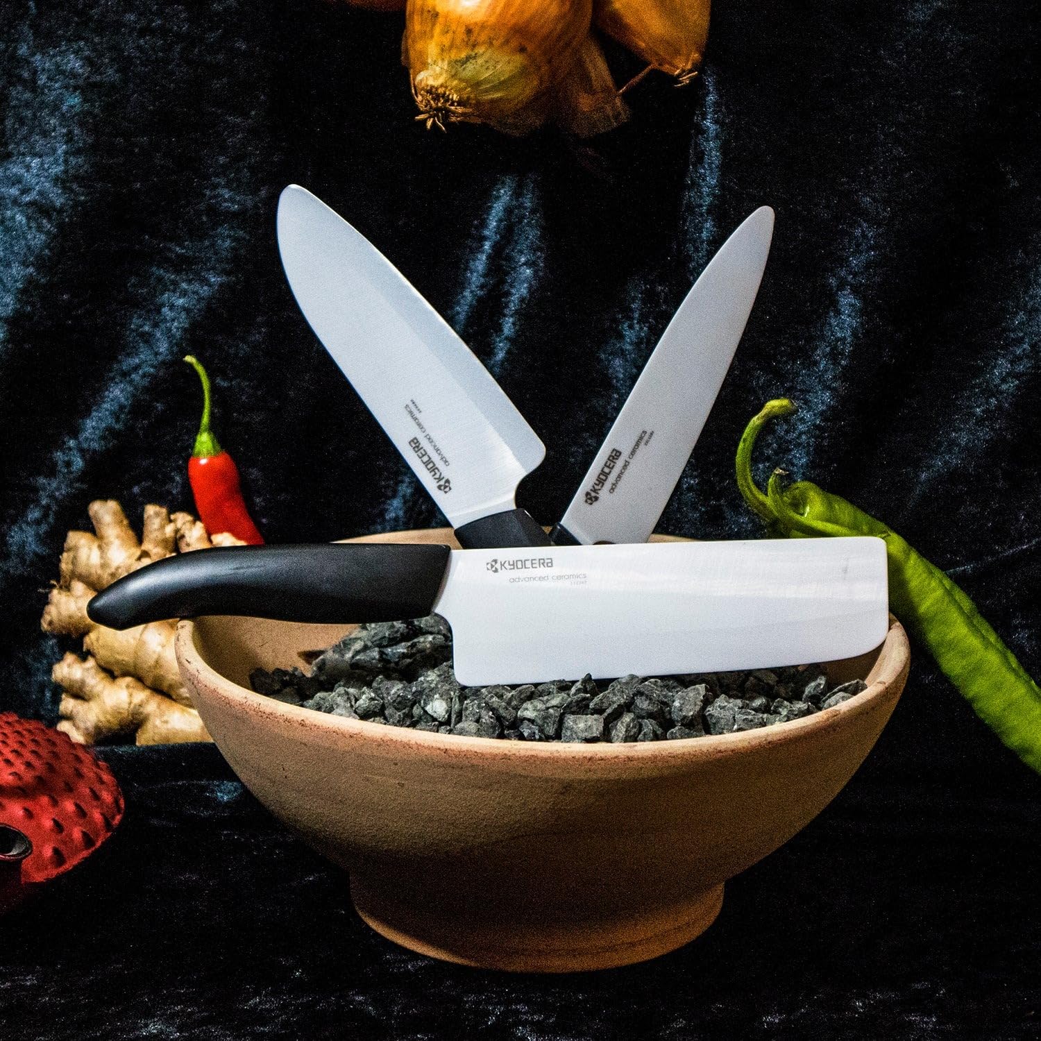 Kyocera Advanced Ceramic Revolution Series 6-inch, Chef's Santoku Knife, Black Handle, White Blade , 6 Inch - FK-160 WH