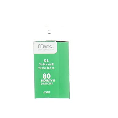 Mead #6-3/4 Envelopes, Security Printed Lining for Privacy, Gummed Closure, All-Purpose 20-lb Paper, 3-5/8" x 6-1/2", White, 80/Box (75212)