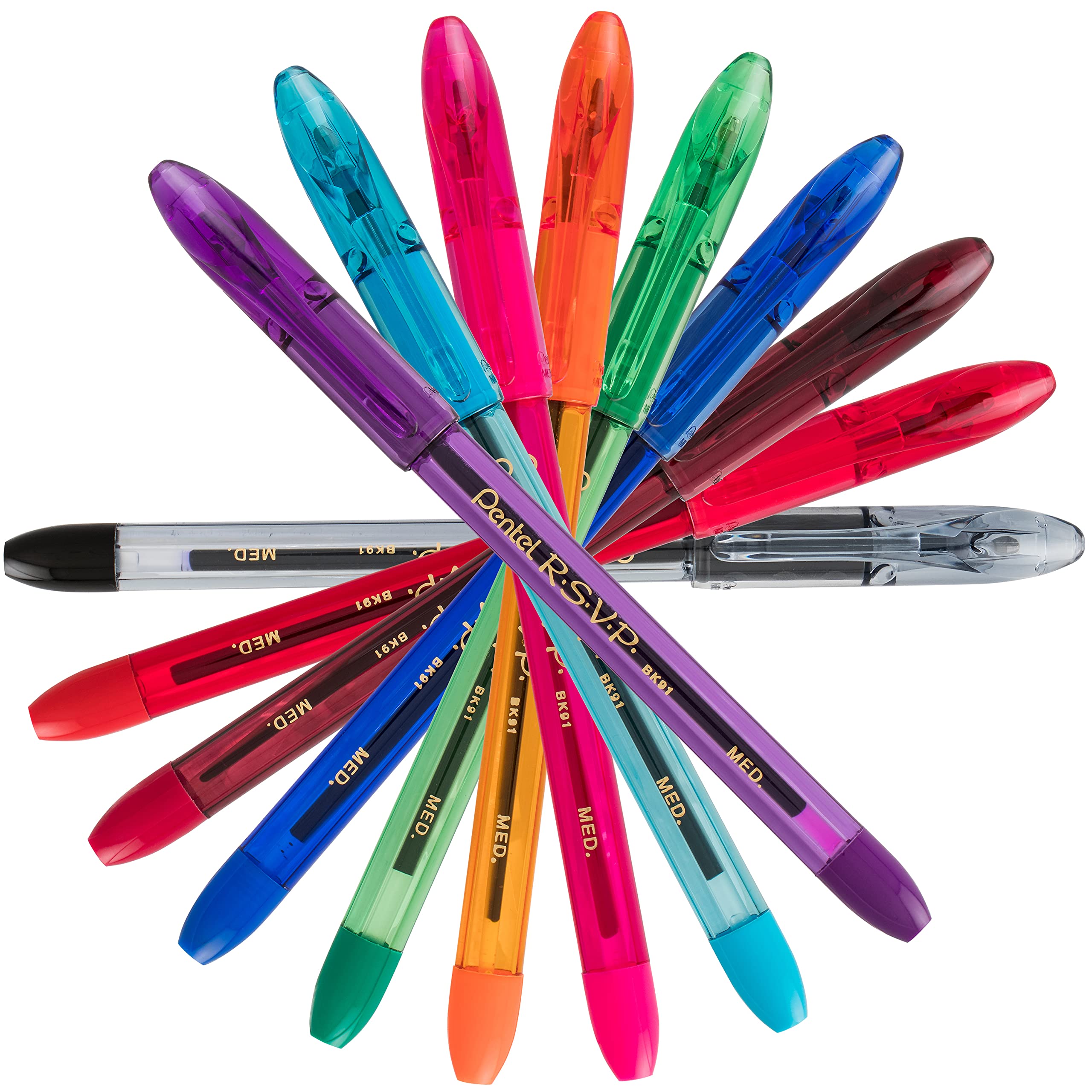 Pentel® R.S.V.P.® Ballpoint Pens, Medium Point, 1.0 mm, Clear Barrel, Assorted Ink Colors, Pack Of 8