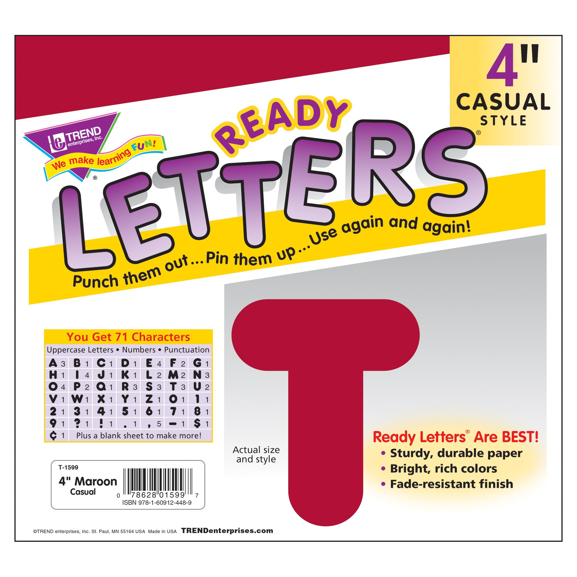 TREND enterprises, Inc. Maroon 4" Casual Uppercase Ready Letters