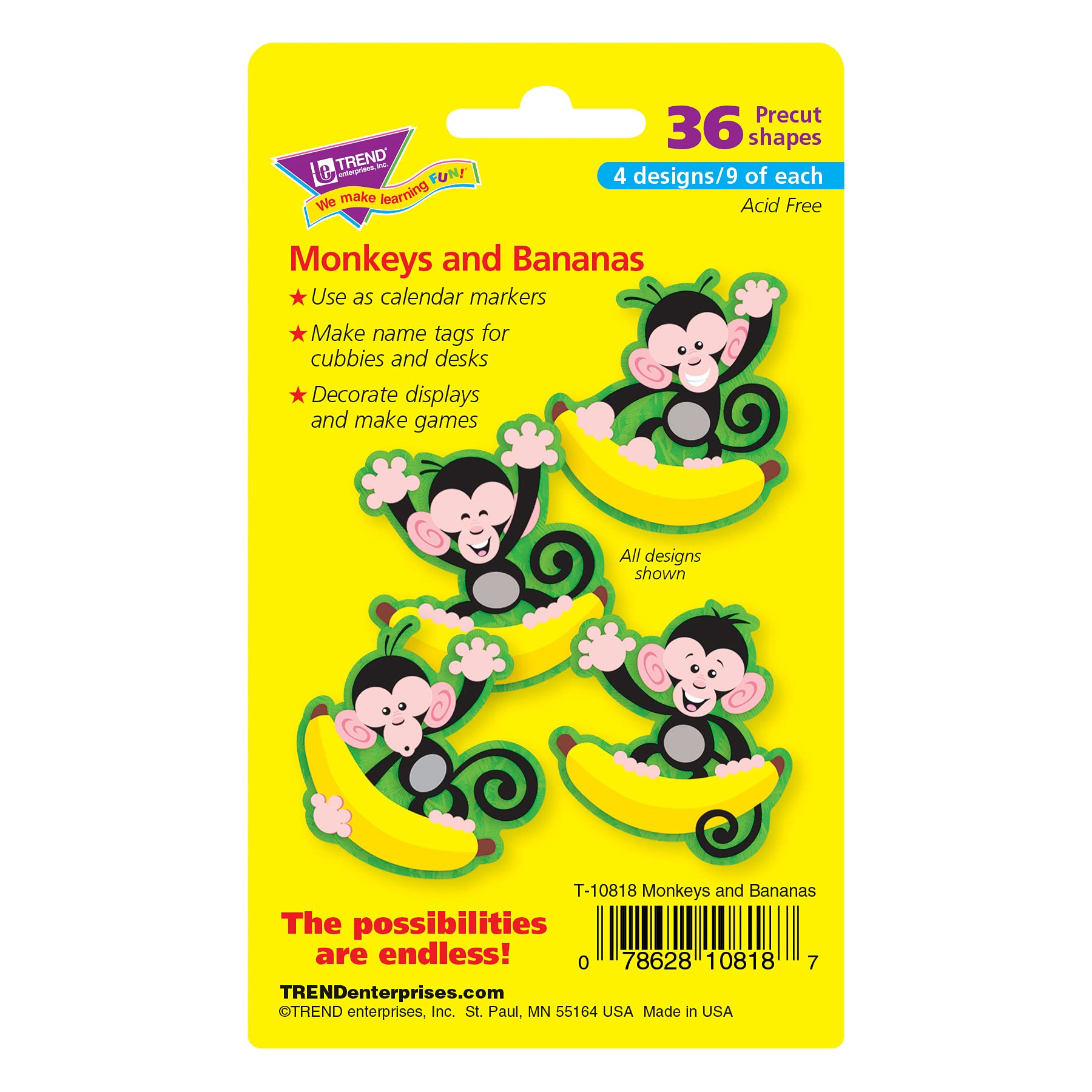 TREND enterprises, Inc. Monkeys and Bananas Mini Accents Variety Pack, 36 ct