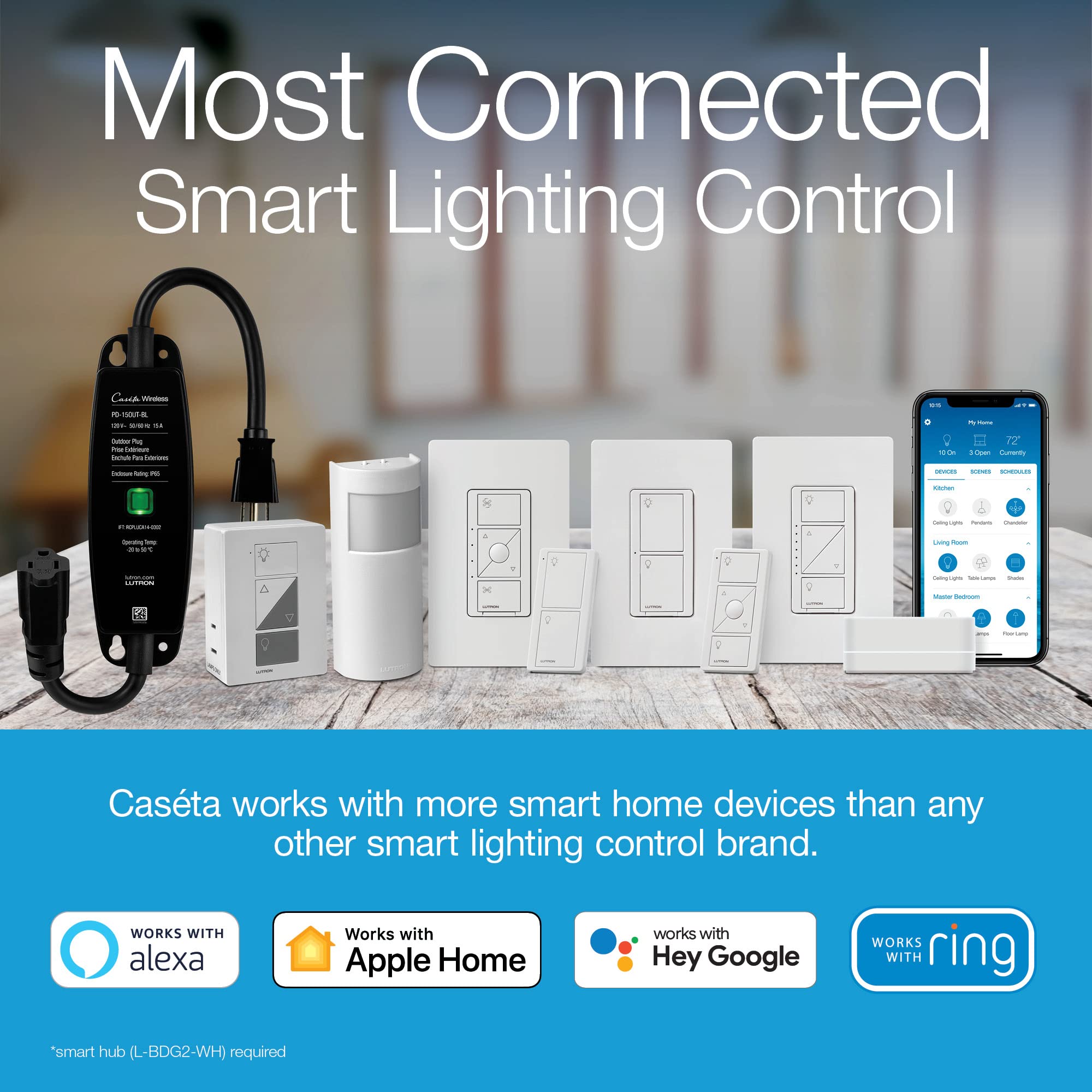 Lutron Caséta Wireless Smart Lighting Dimmer Switch for Wall and Ceiling Lights | PD-6WCL-WH | White