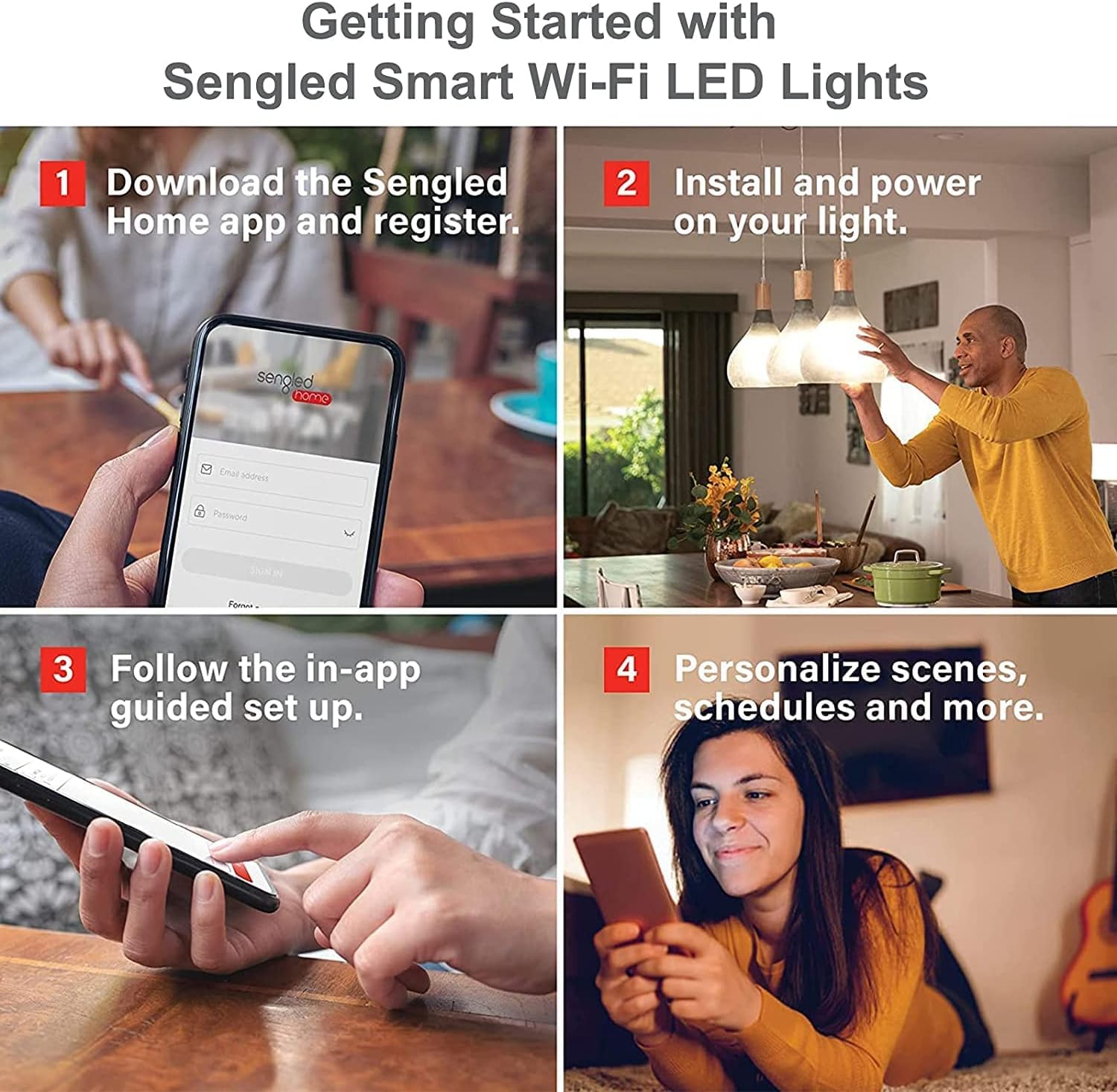 Sengled Alexa Light Bulb, WiFi Bulbs, Smart Bulbs, Smart Bulbs That Work with Alexa and Google Assistant, A19 Daylight (5000K) No Hub Required, 800LM 60W High CRI>90 Equivalent, 4 Pack