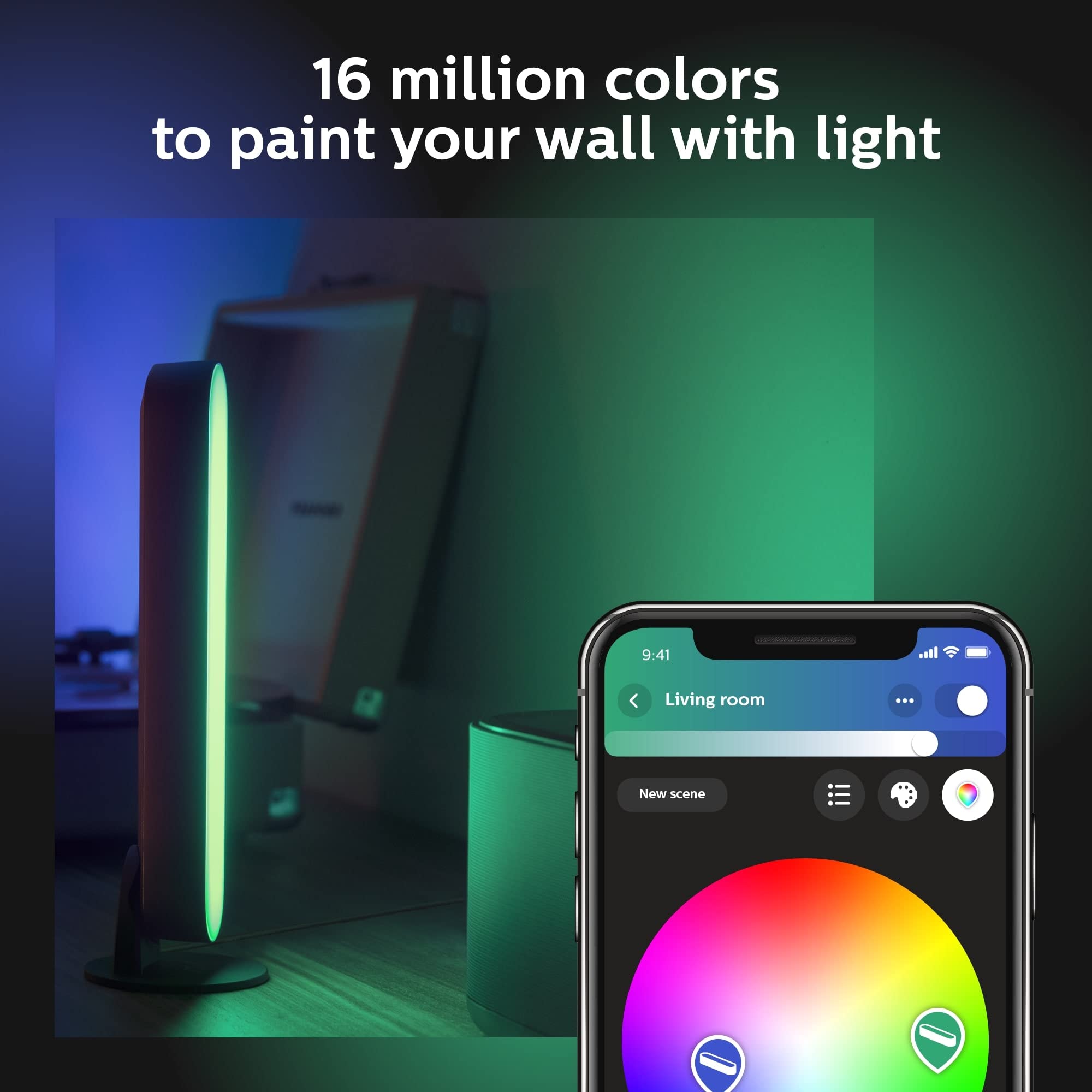 Philips Hue Play White & Color Smart Light, 2 Pack Base kit, Hub Required/Power Supply Included (Works with Amazon Alexa, Apple Homekit & Google Home), Black, Base Kit - 2 Pack