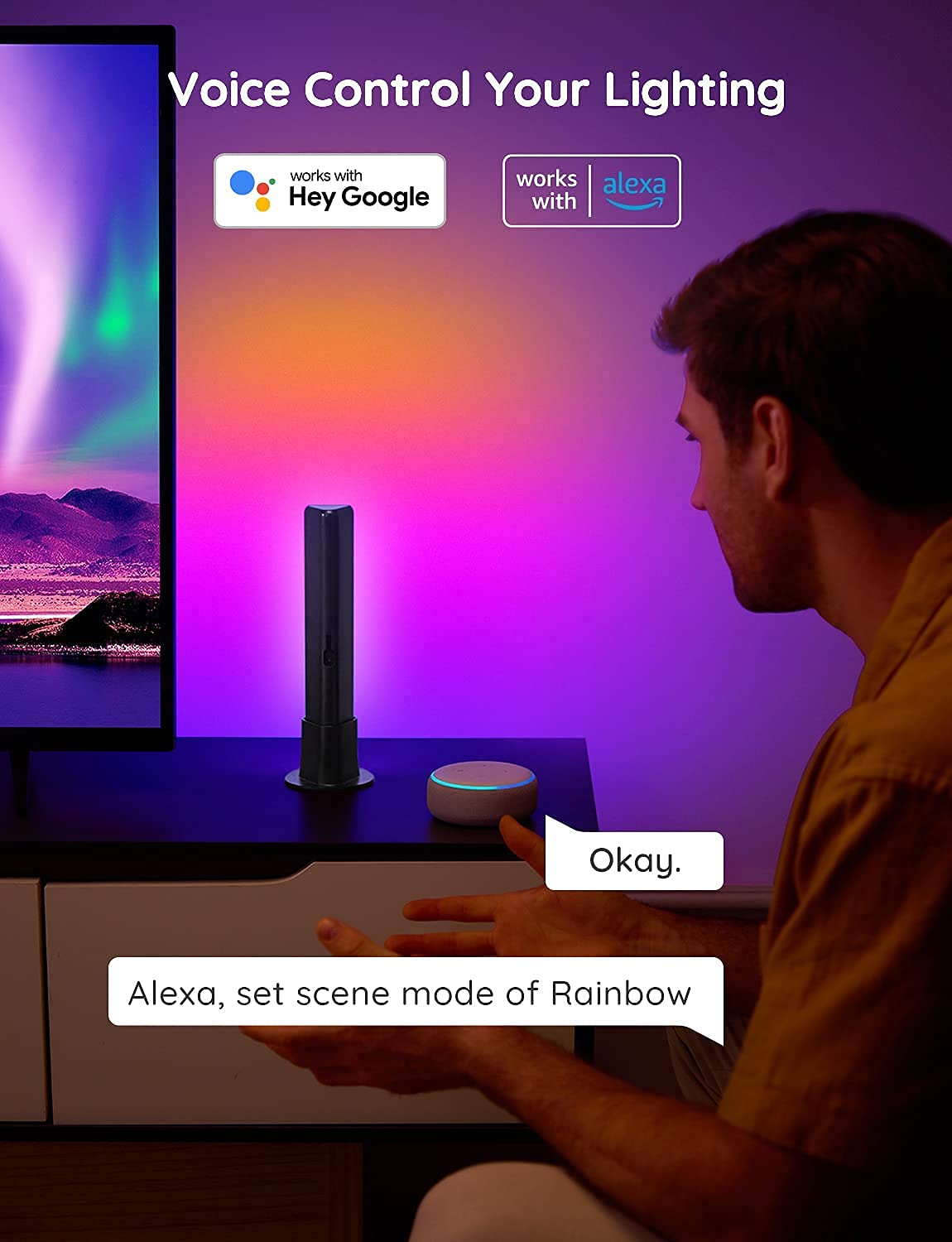 Govee Smart LED Light Bars, Work with Alexa and Google Assistant, Gaming Lights, RGBICWW WiFi TV Backlights with Scene Modes and Music Modes for Gaming, Pictures, PC, TV, Room Decoration