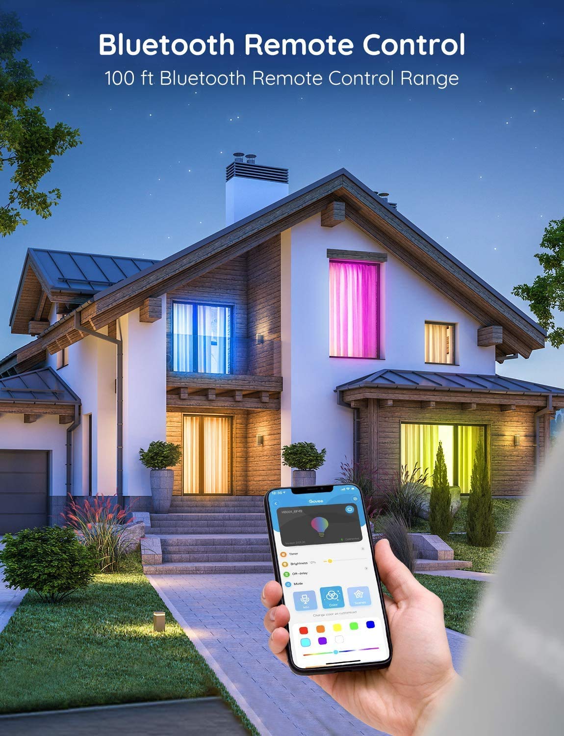 Govee Smart LED Bulbs, Bluetooth Light Bulbs, RGBWW Color Changing Light Bulbs with App Control, A19, E26, Music Sync and 8 Scene Mode for Living Room Bedroom Party, 1 Pack (Not Support WiFi/Alexa)
