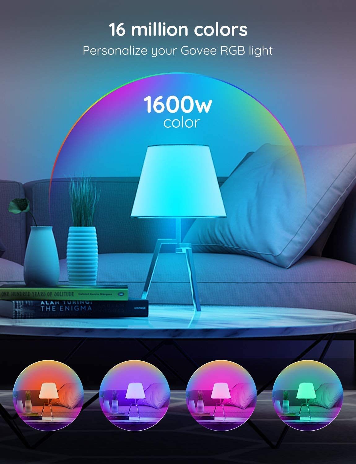 Govee Smart LED Bulbs, Bluetooth Light Bulbs, RGBWW Color Changing Light Bulbs with App Control, A19, E26, Music Sync and 8 Scene Mode for Living Room Bedroom Party, 1 Pack (Not Support WiFi/Alexa)