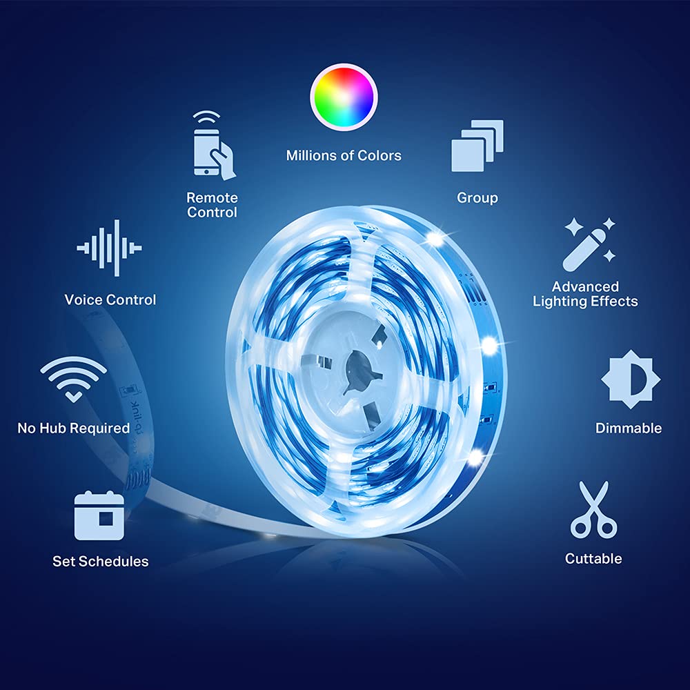 Kasa Smart LED Light Strip, 16.4ft WiFi, Works with Alexa, Google Home, SmartThings, High Brightness with 16 Million Colors, RGB, Grouping, Adjustable Length, Up to 25,000 Hours (KL400L5)