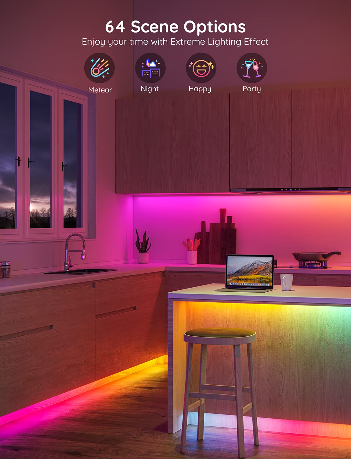 Govee 65.6ft RGBIC LED Strip Lights, Color Changing LED Strips, App Control via Bluetooth, Smart Segmented Control, Multiple Scenes, Enhanced Music Sync LED Lights for Bedroom, Party (2 X 32.8ft)