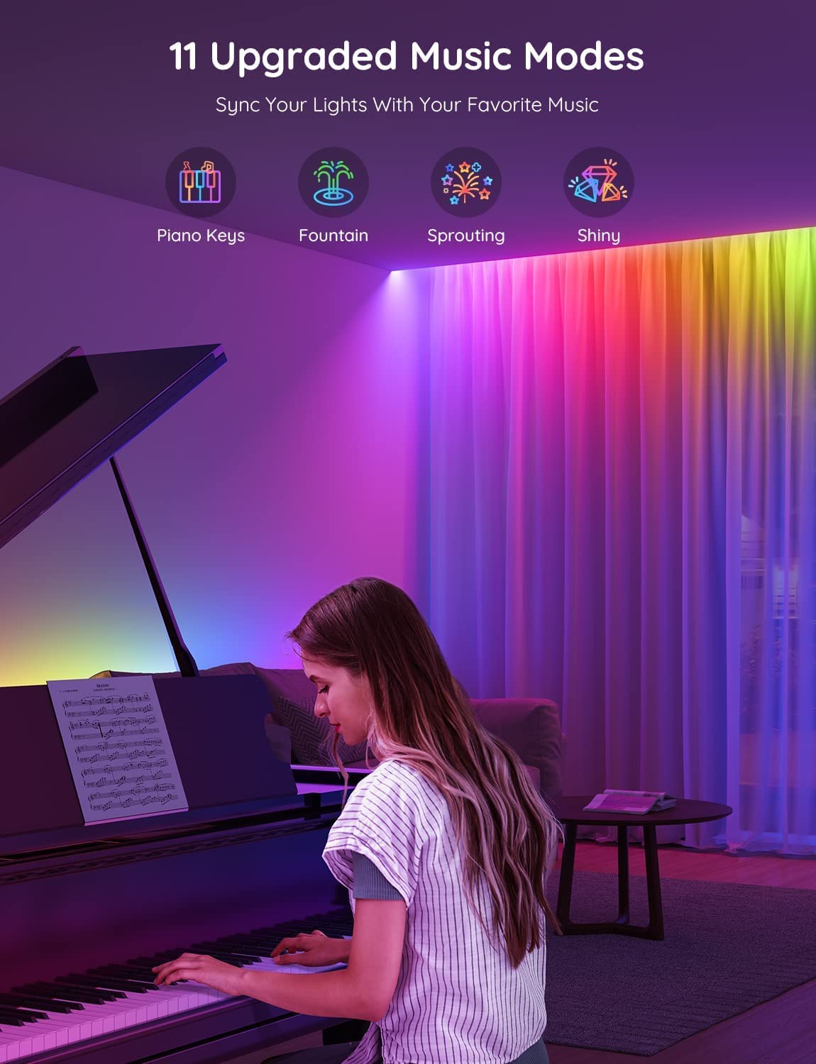 Govee 65.6ft RGBIC LED Strip Lights, Color Changing LED Strips, App Control via Bluetooth, Smart Segmented Control, Multiple Scenes, Enhanced Music Sync LED Lights for Bedroom, Party (2 X 32.8ft)