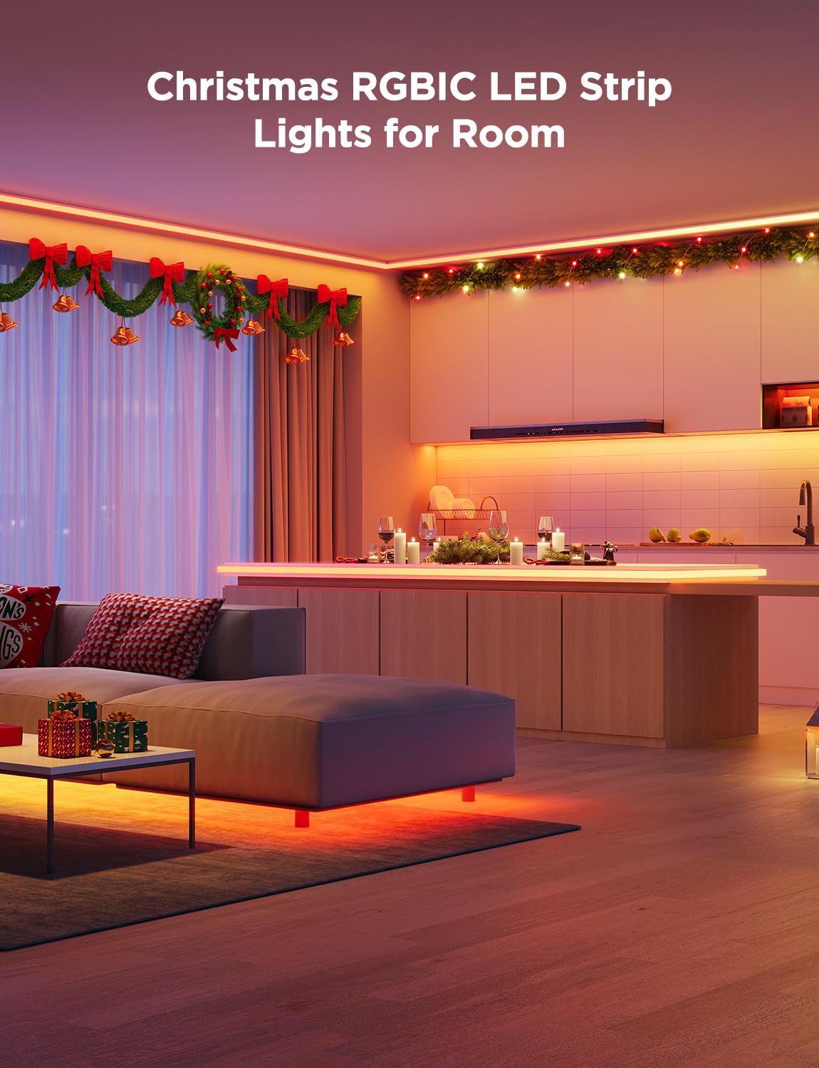 Govee 65.6ft RGBIC LED Strip Lights, Color Changing LED Strips, App Control via Bluetooth, Smart Segmented Control, Multiple Scenes, Enhanced Music Sync LED Lights for Bedroom, Party (2 X 32.8ft)
